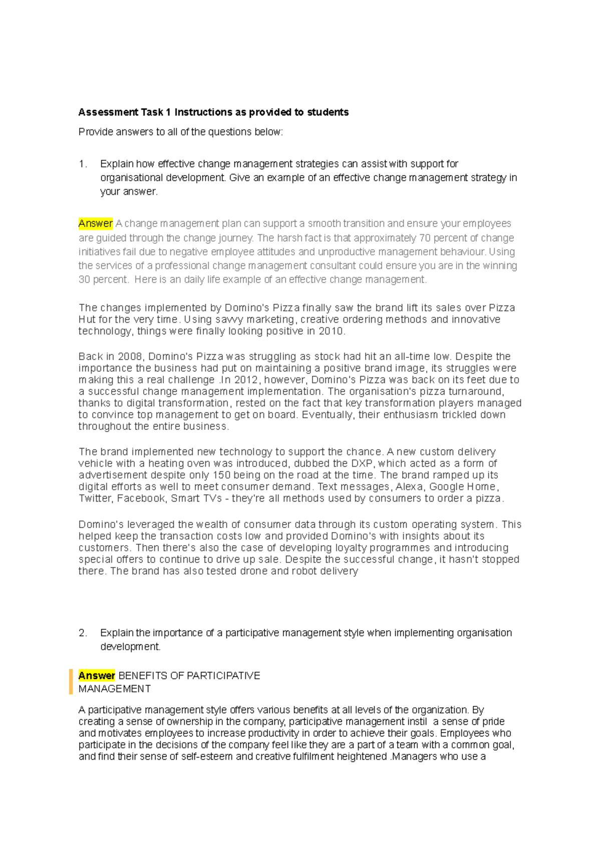 Assessment Task 1 Question and answer - Assessment Task 1 Instructions ...