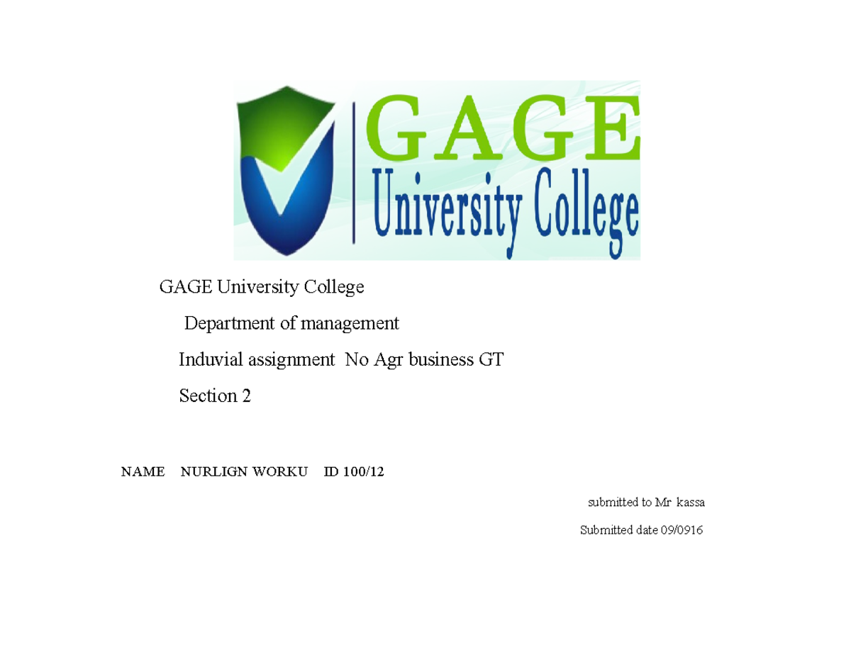 Doc9 - GAGE University College Department of management Induvial ...