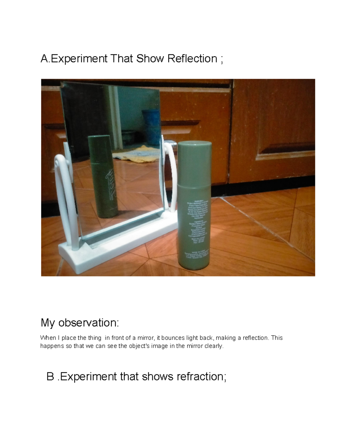 Experiment Reflection and Refraction - Disaster Risk Reduction and ...