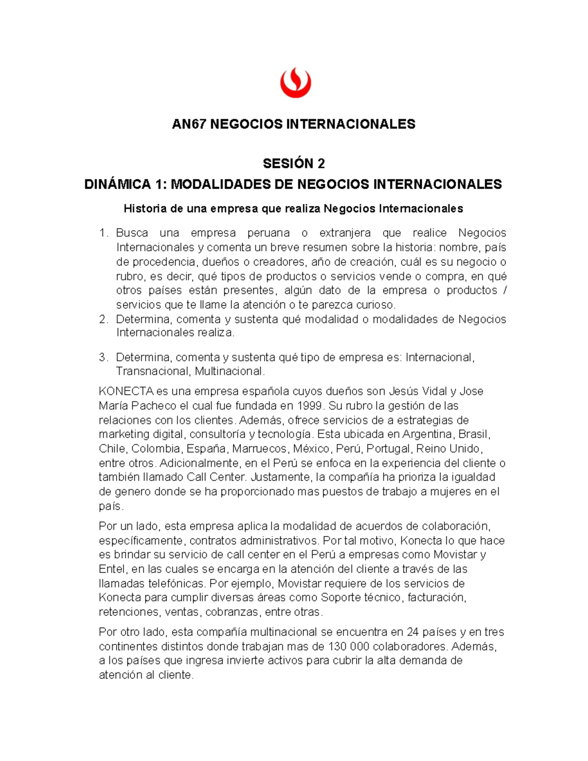 Sesión 2 - Dinamica 1 Modalidades de NNII - AN67 NEGOCIOS INTERNACIONALES SESIÓN 2 DINÁMICA 1 ...