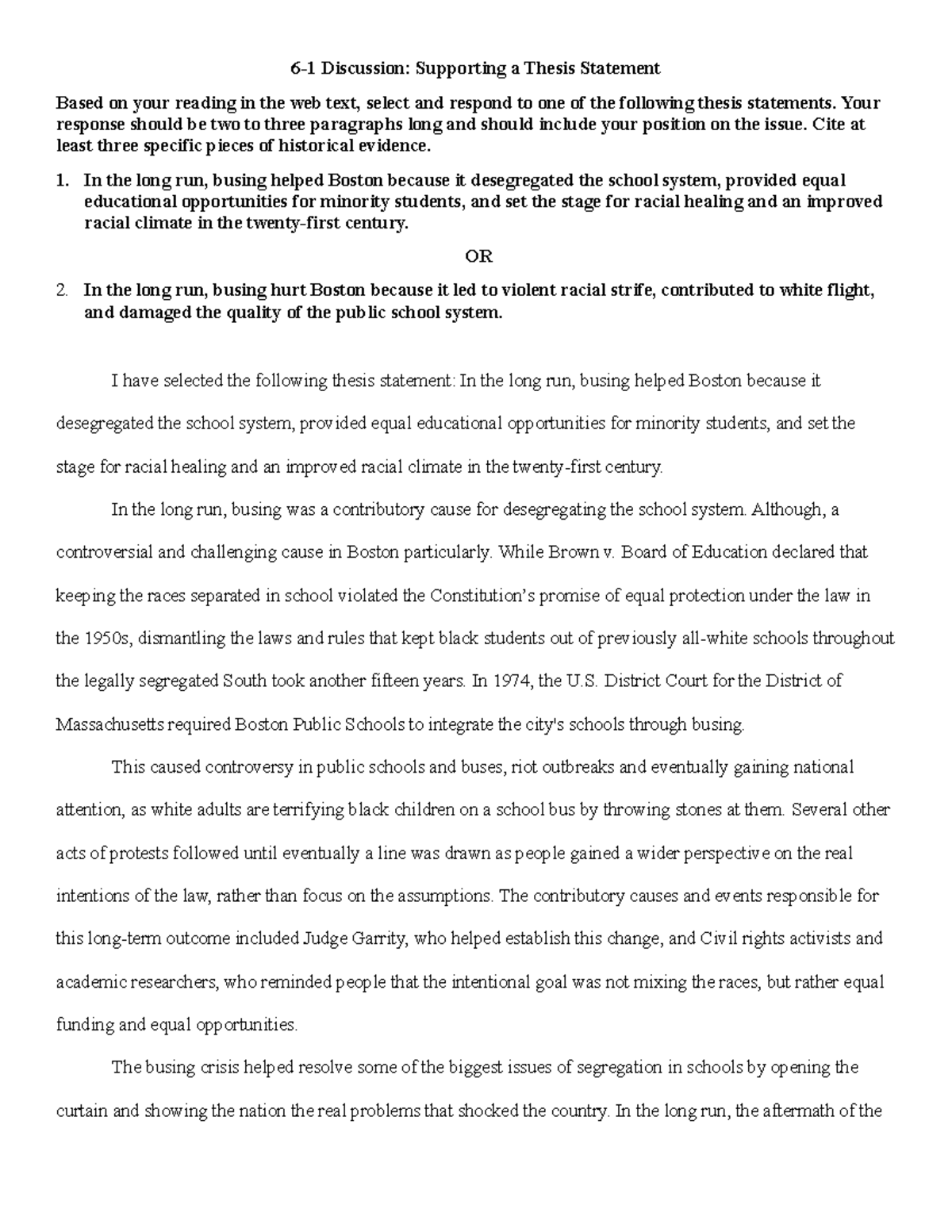 HIS200 6-1 Discussion - 6-1 Discussion: Supporting a Thesis Statement ...
