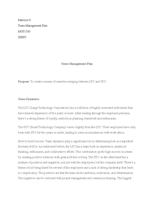 MGT 200 -5-2 Project Two Team Management Plan - 5-2 Project Two: Team ...