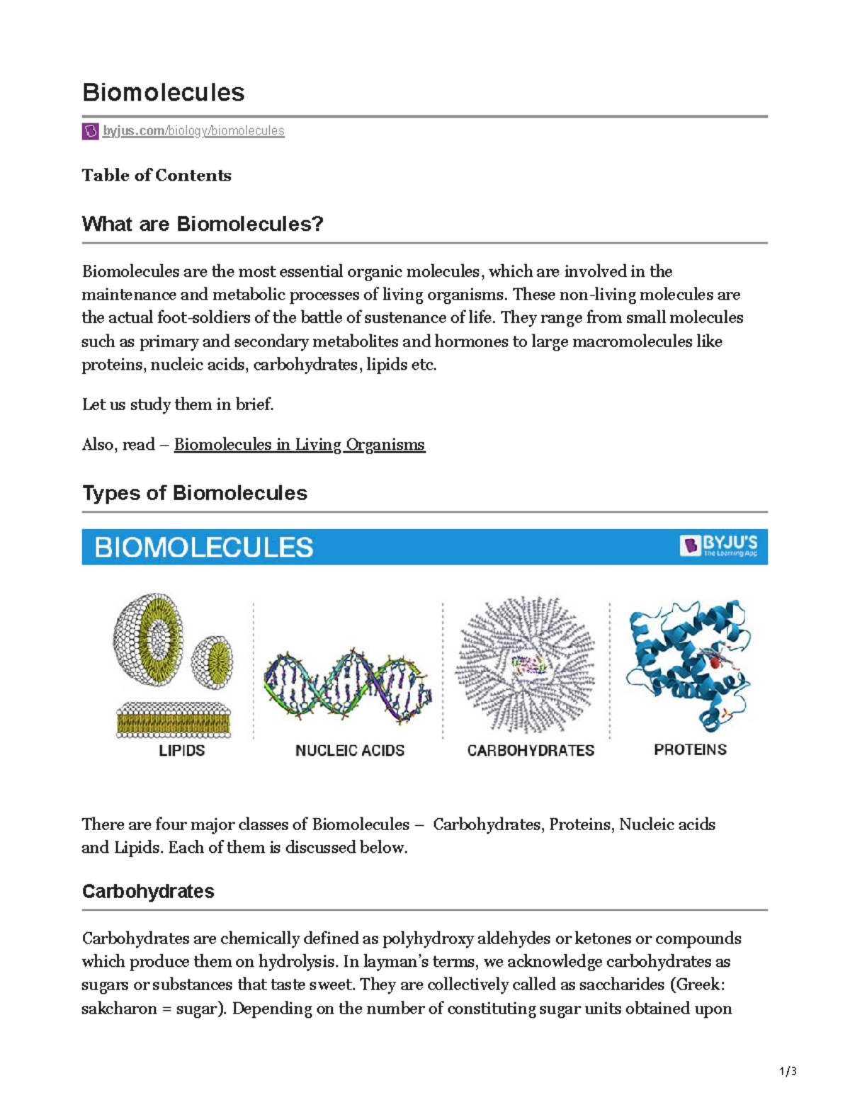 Biomolecules notes - 1/ Biomolecules byjus /biology/biomolecules Table ...