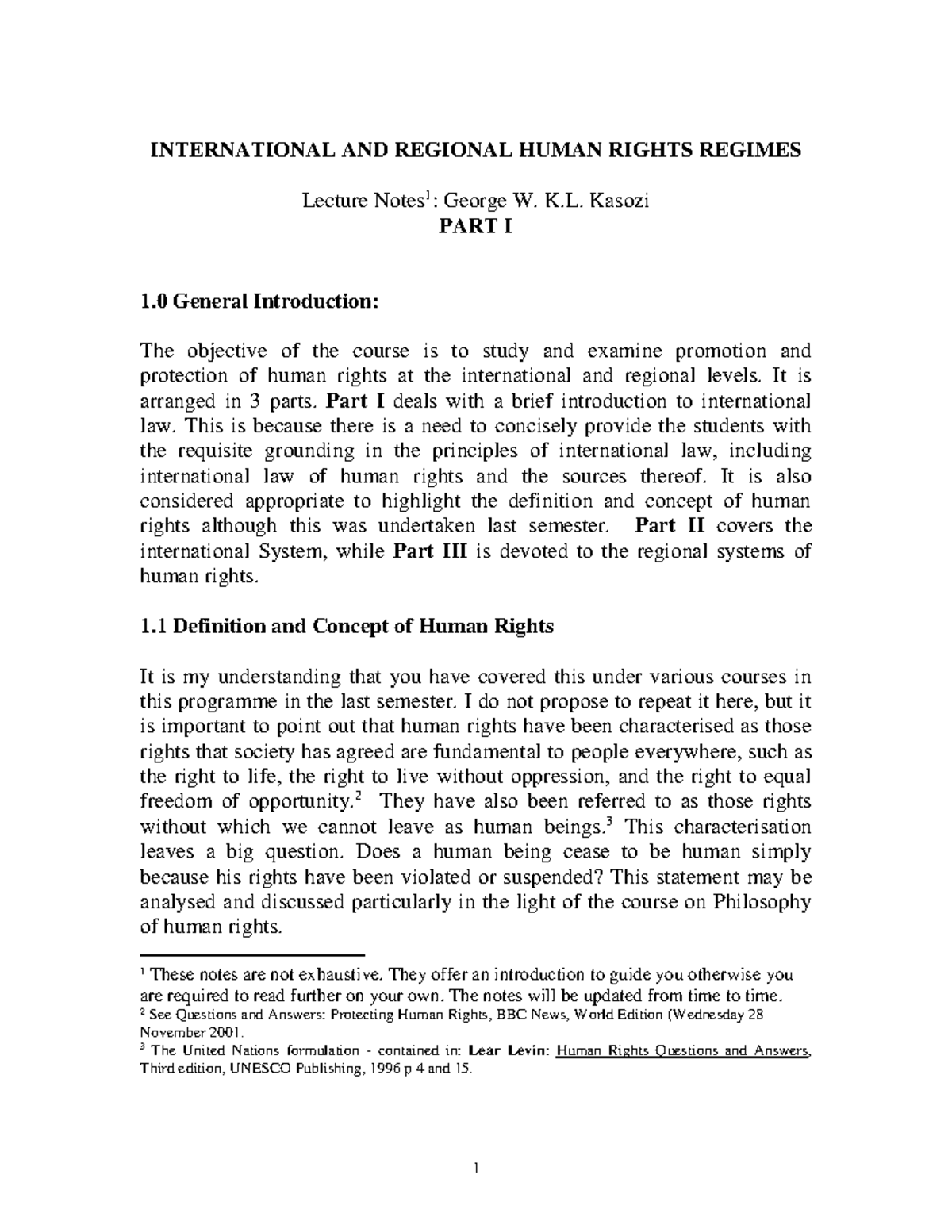 International AND Regional Human Rights Regimes - INTERNATIONAL AND ...