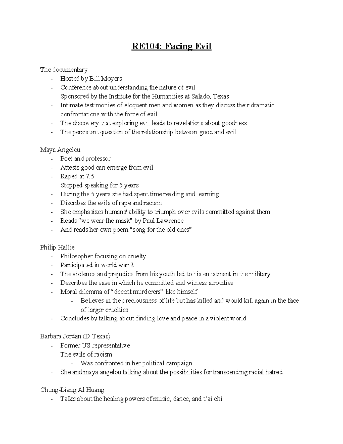 RE104 Facing Evil - Summary Evil & its symbols - RE104: Facing Evil The ...