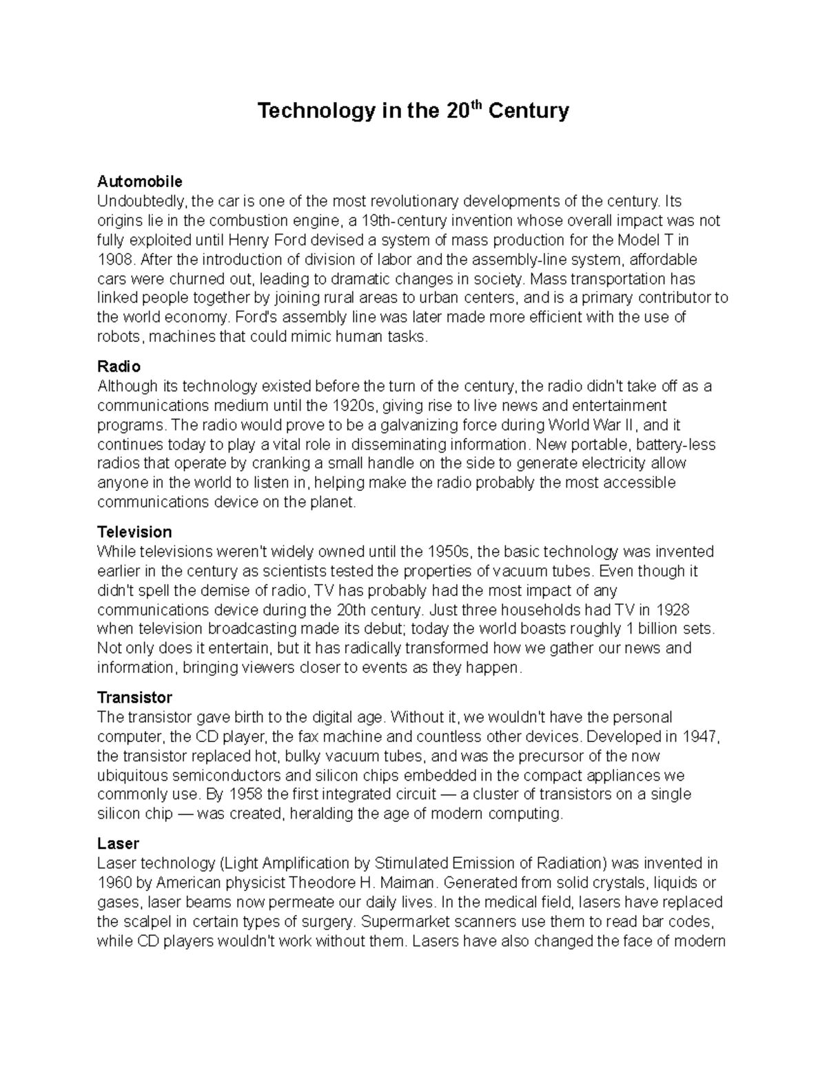 Technology in the 20th Century - Technology in the 20th Century ...