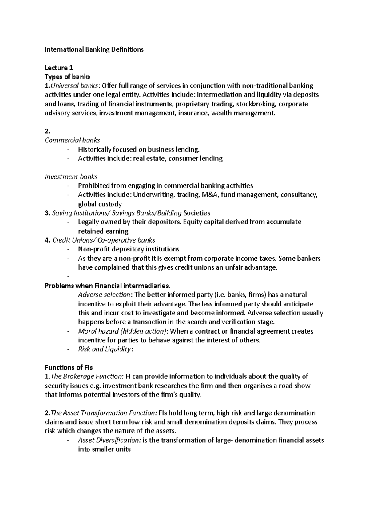 International Banking Definitions and Notes - International Banking ...