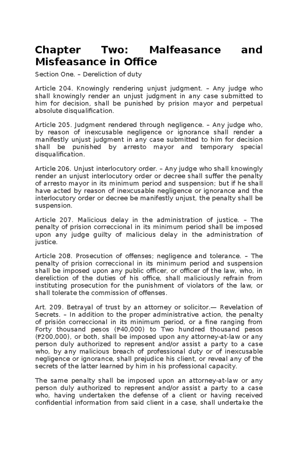 Title Seven - Chapter Two - Chapter Two: Malfeasance and Misfeasance in ...