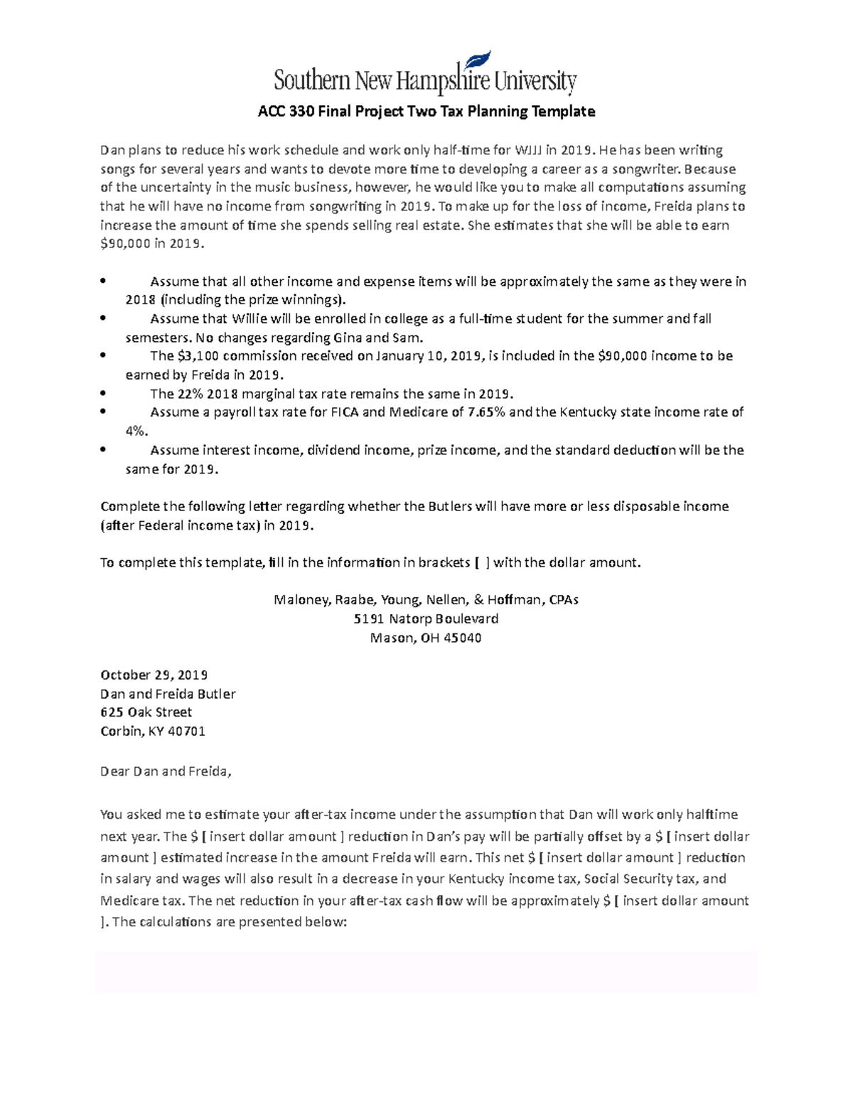 ACC 330 Final Project Two Tax Planning Template - ACC330 - SNHU - Studocu