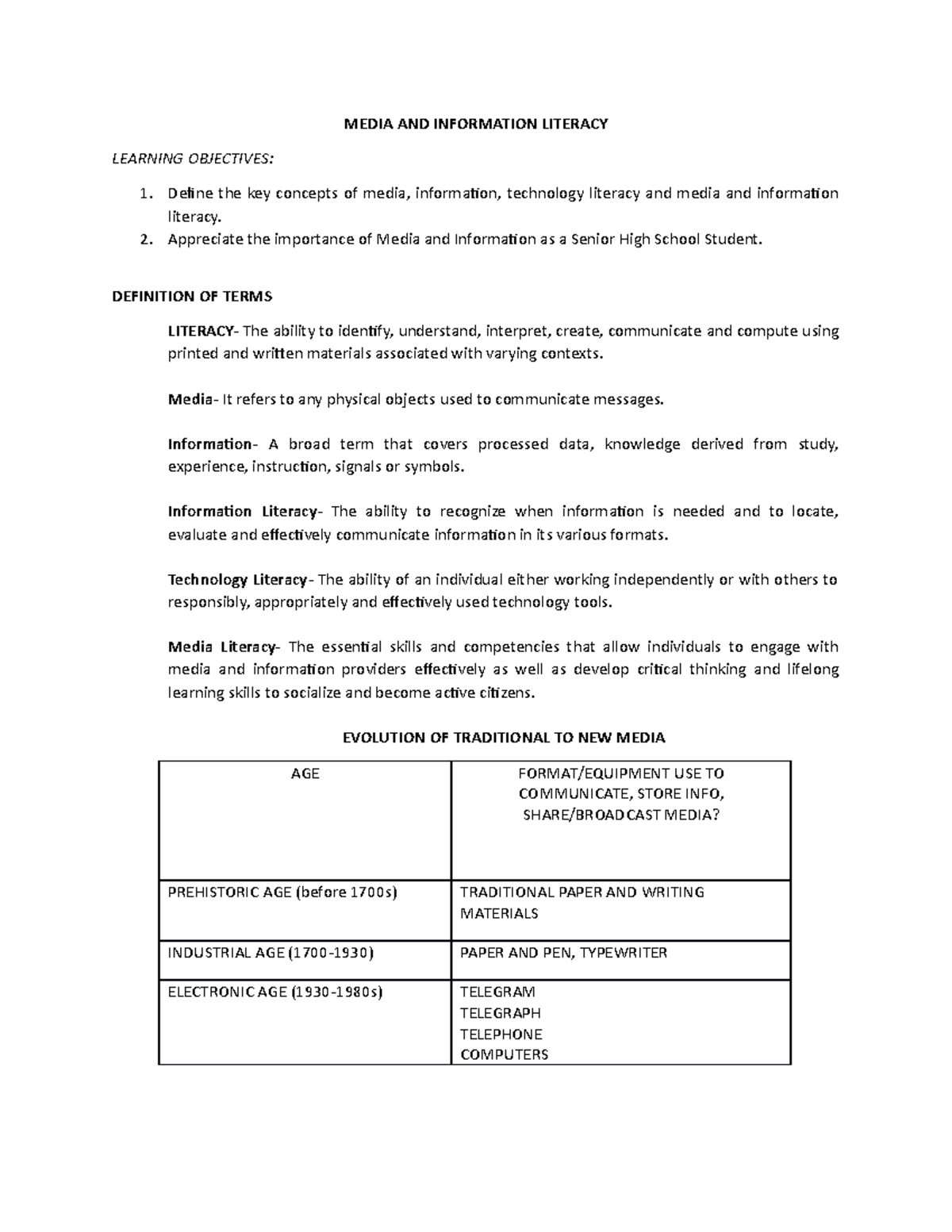 Media AND Information Literacy - MEDIA AND INFORMATION LITERACY ...