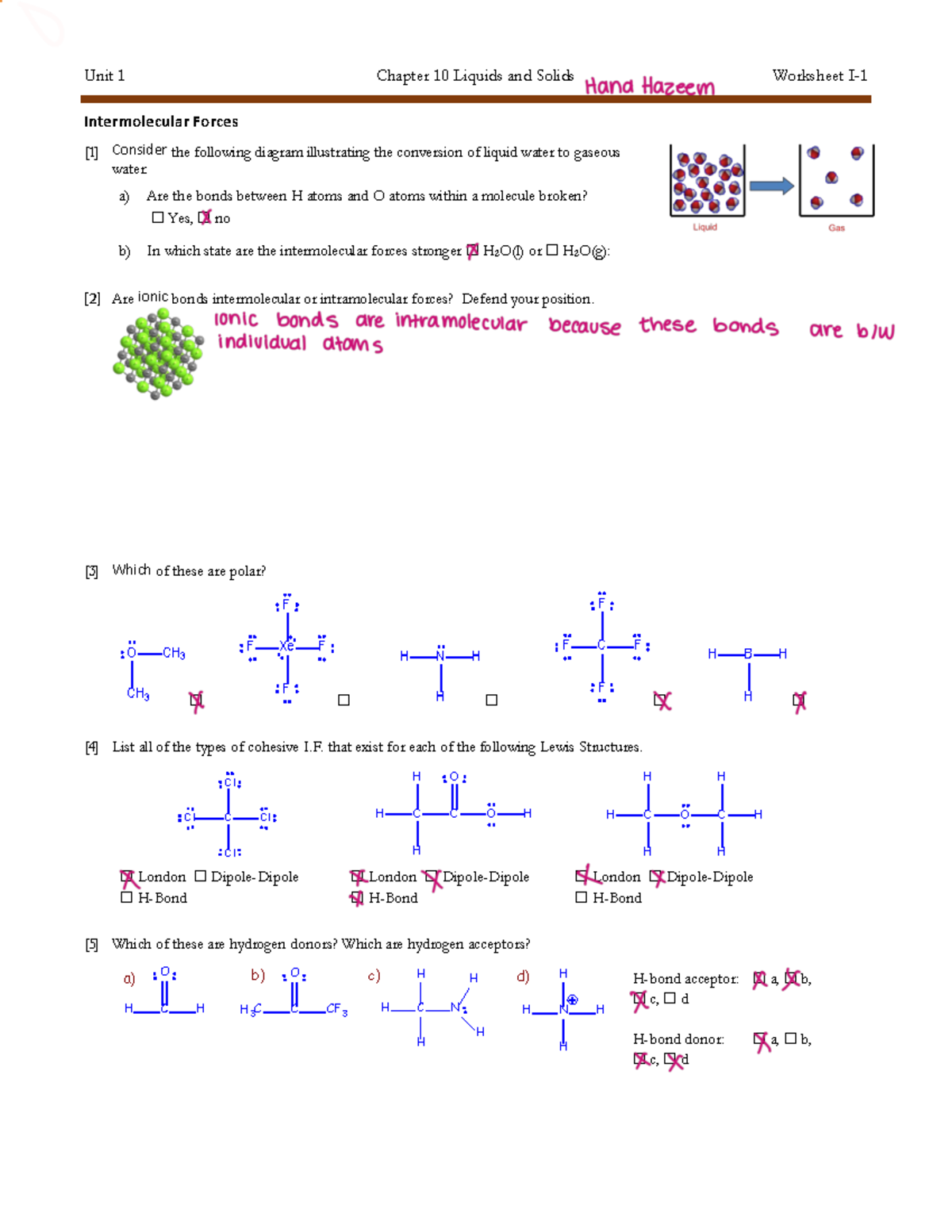 Chapter 10Liquidsand Solids Worksheet 2 - Unit 1 Chapter 10 Liquids and ...