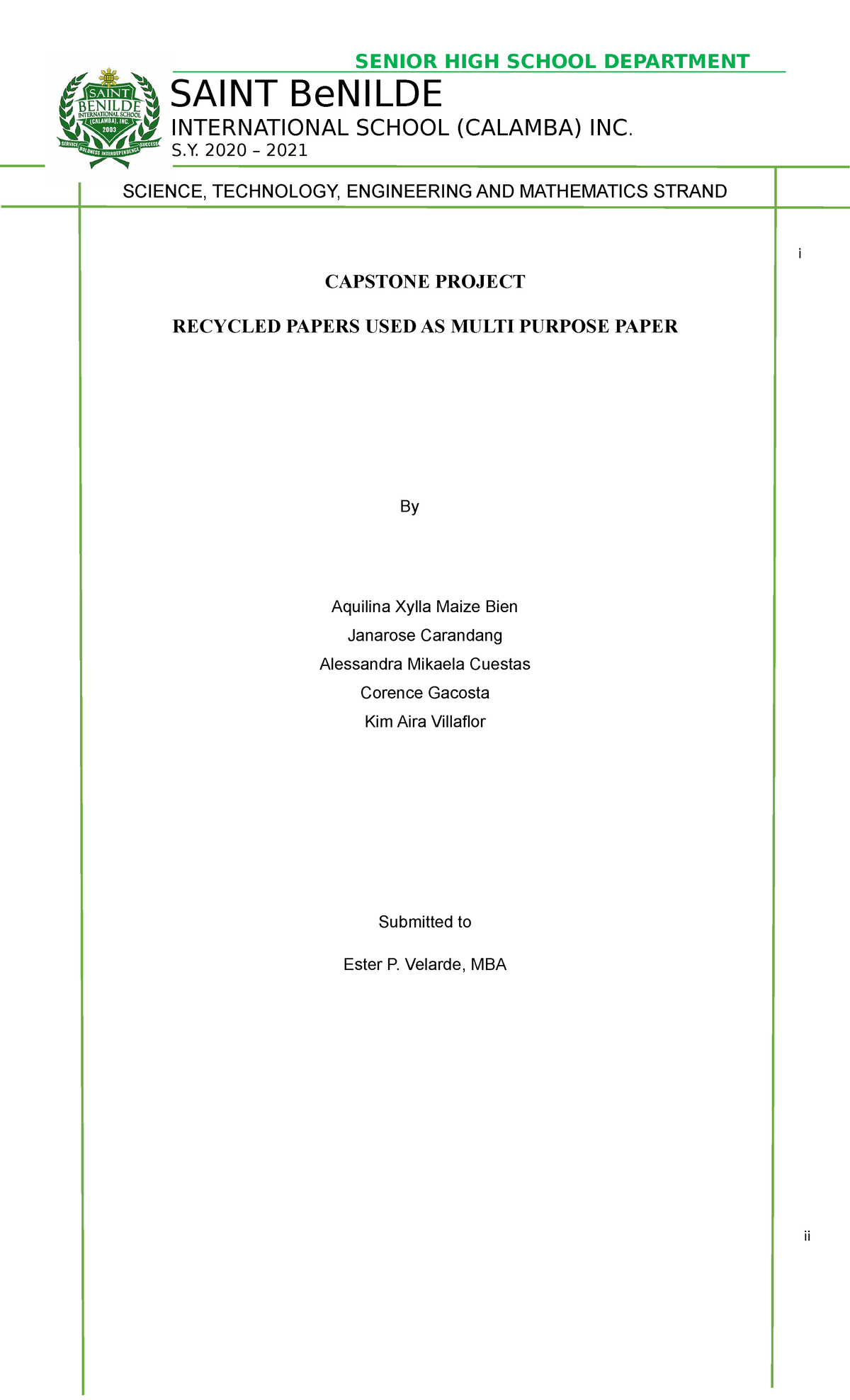 Multi Purpose Paper 1 - badly need the inside info - SAINT BeNILDE ...