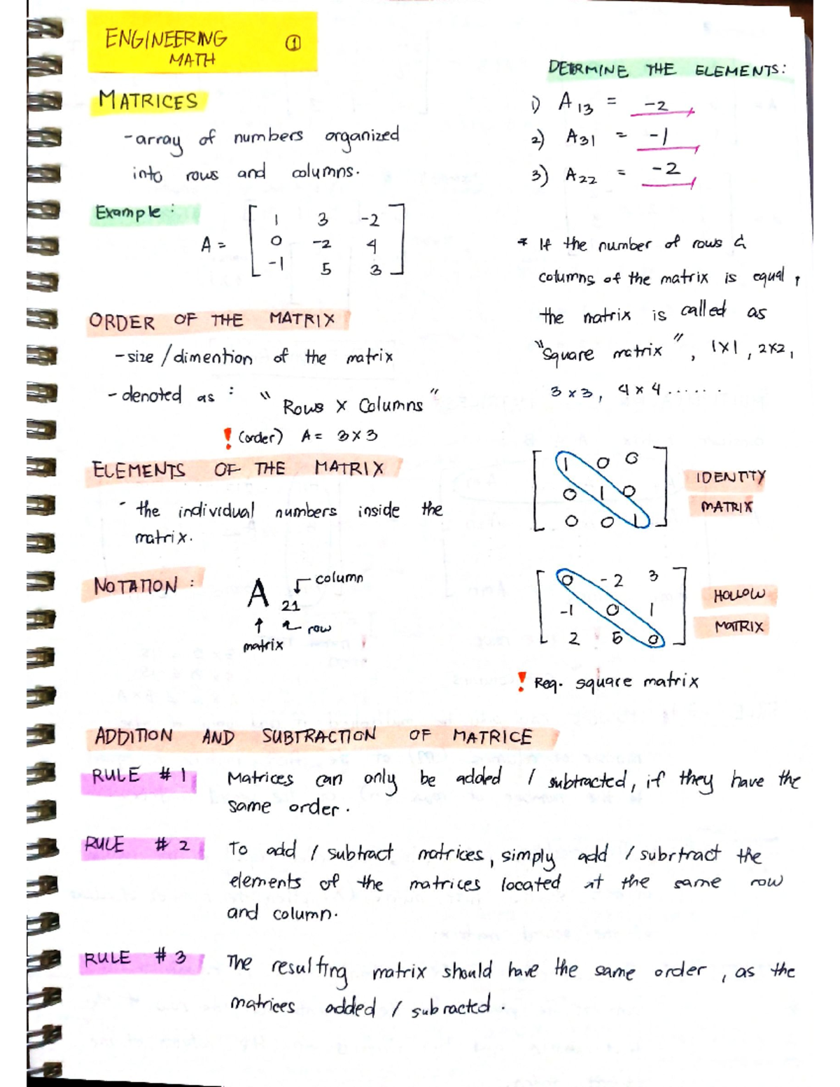 Matrices, Inverse Matrix, Determinant - advance mathematics - Studocu
