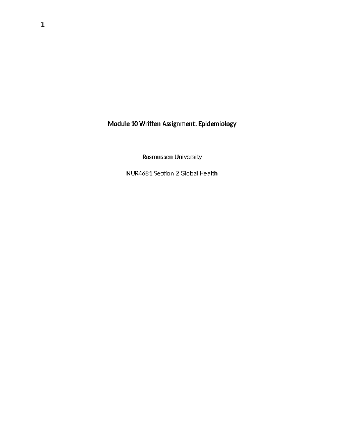 Module 10 Written Assignment Epidemiology - Module 10 Written ...