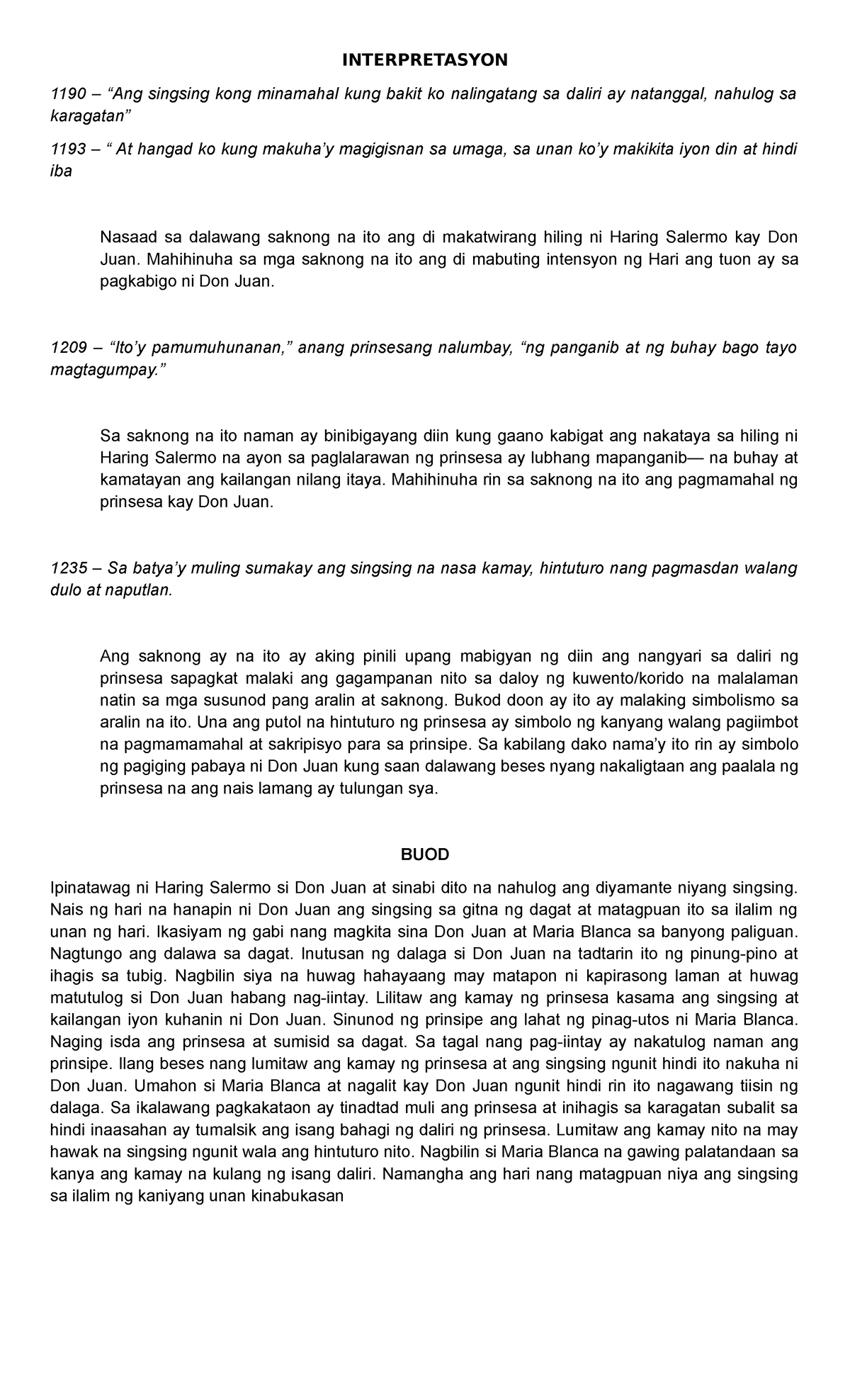 Ibong Adarna - Kabanata 35 - INTERPRETASYON 1190 – “Ang singsing kong ...