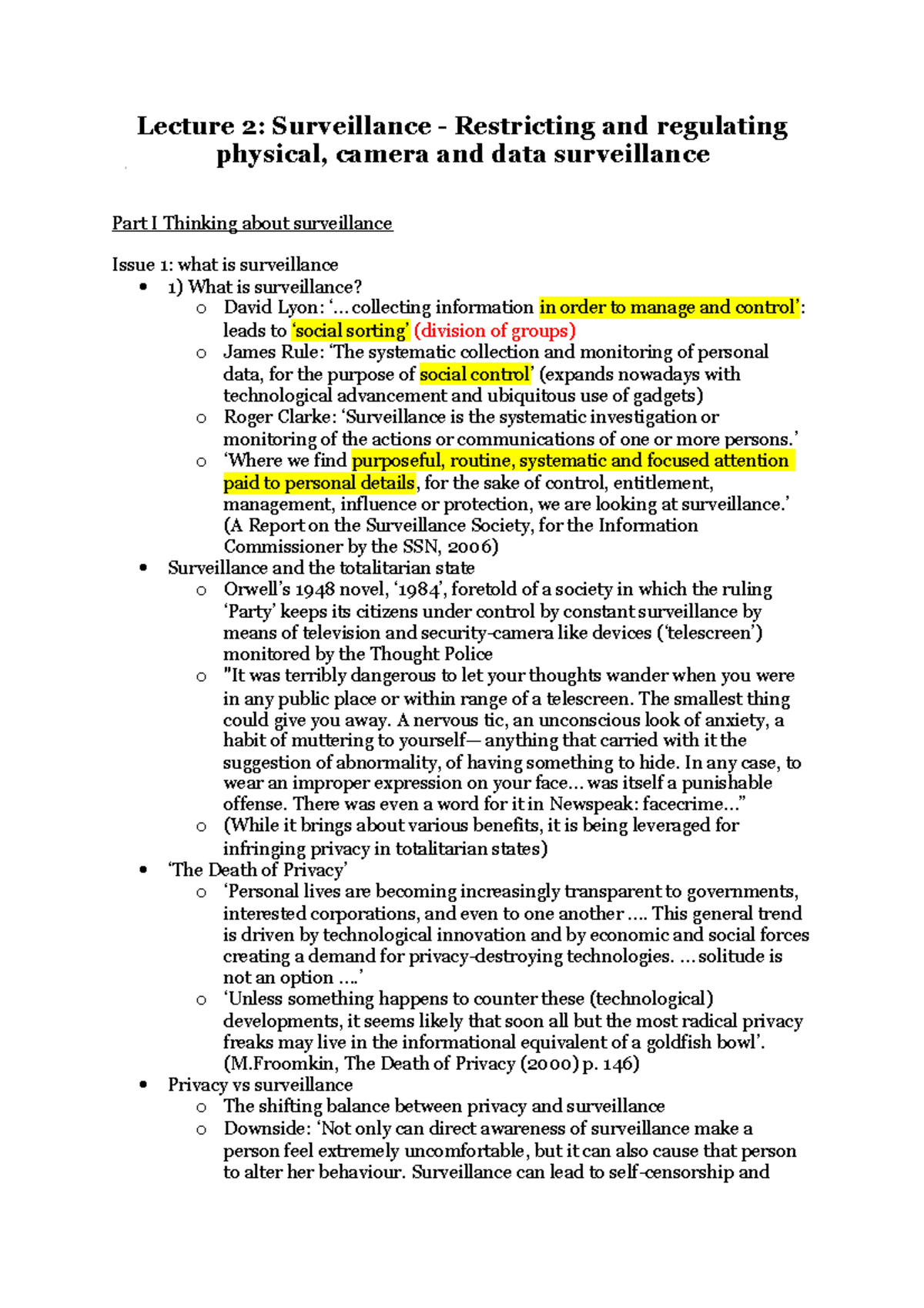 Lecture 2 - Surveillance law - Lecture 2: Surveillance - Restricting ...