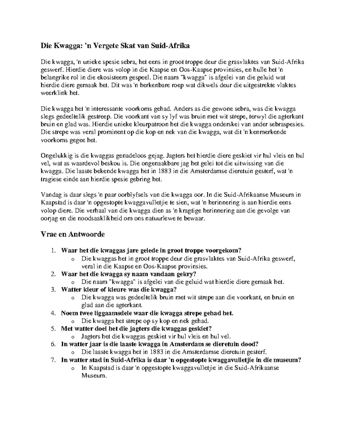 Graad 8 Luister en Praat Aktiwitiet 1. Lees vir die leerders die kort ...