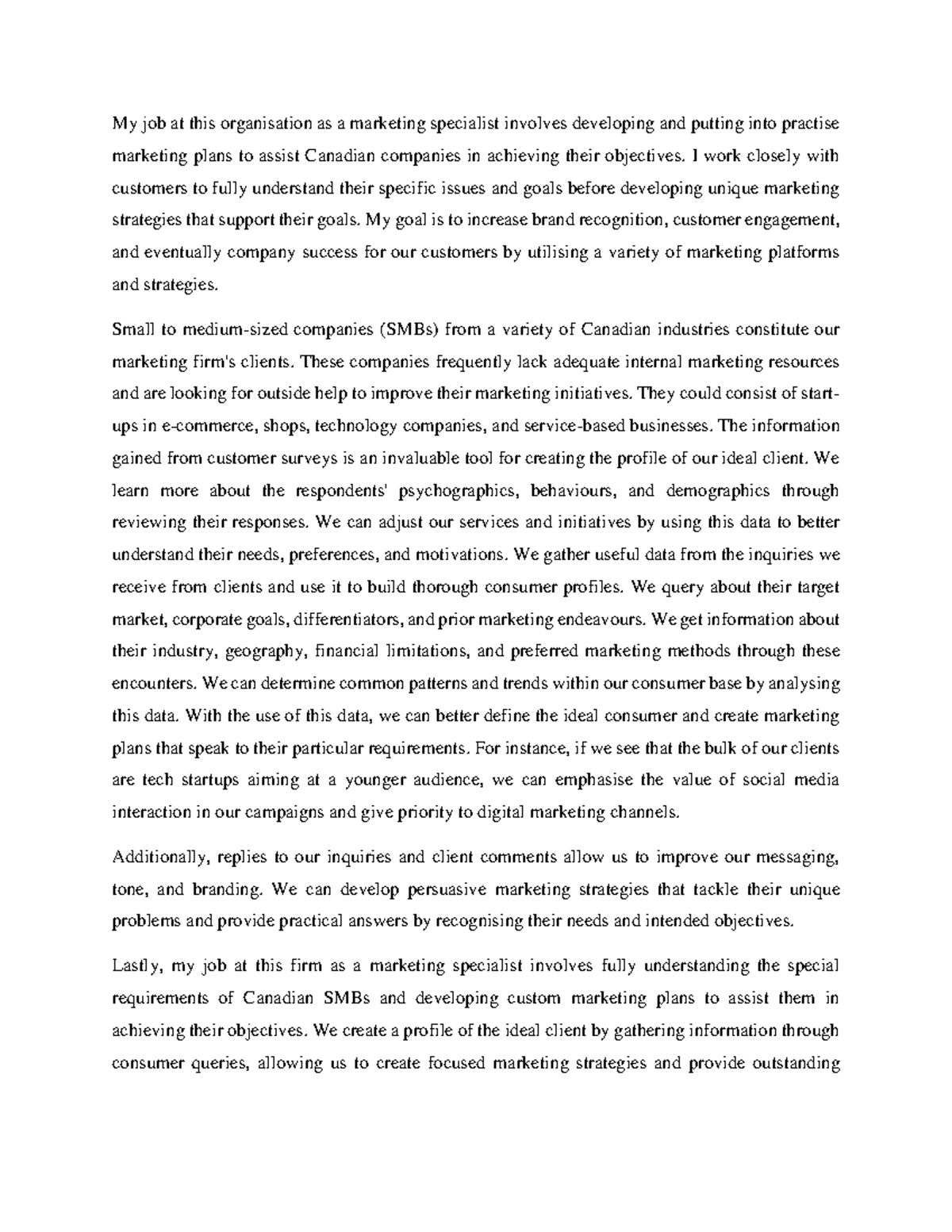 Assignment Stukent Round 1 - My job at this organisation as a marketing ...