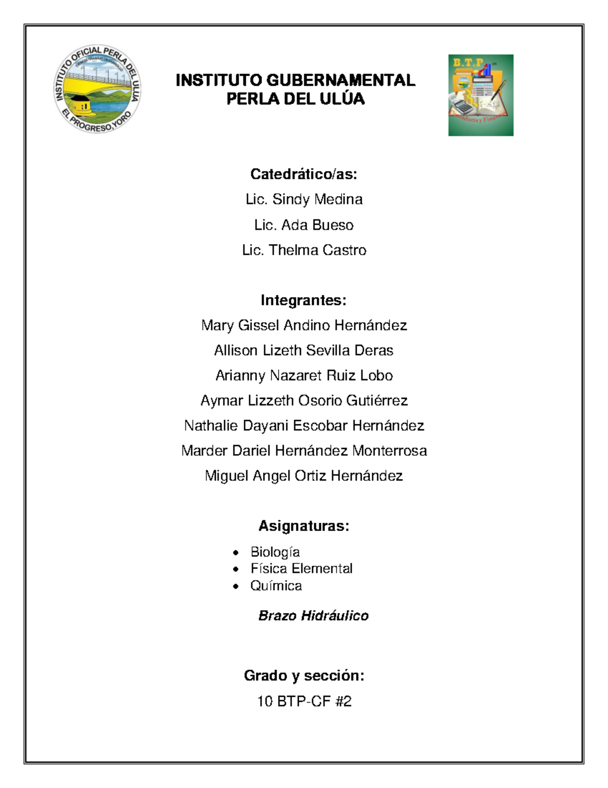 Energia hidraulica informe - INSTITUTO GUBERNAMENTAL PERLA DEL ULÚA ...