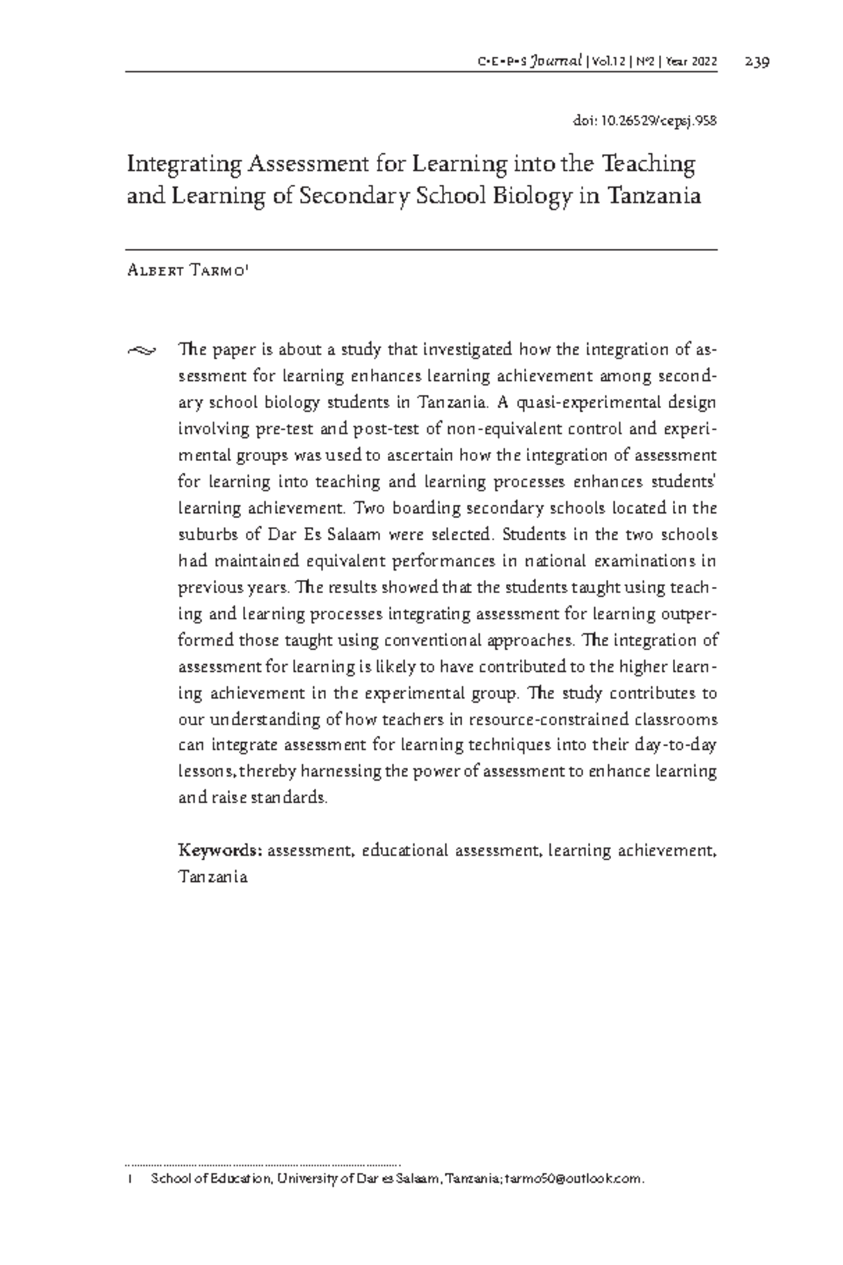 Integrating Assessment for Learning into the Teaching and Learning of ...