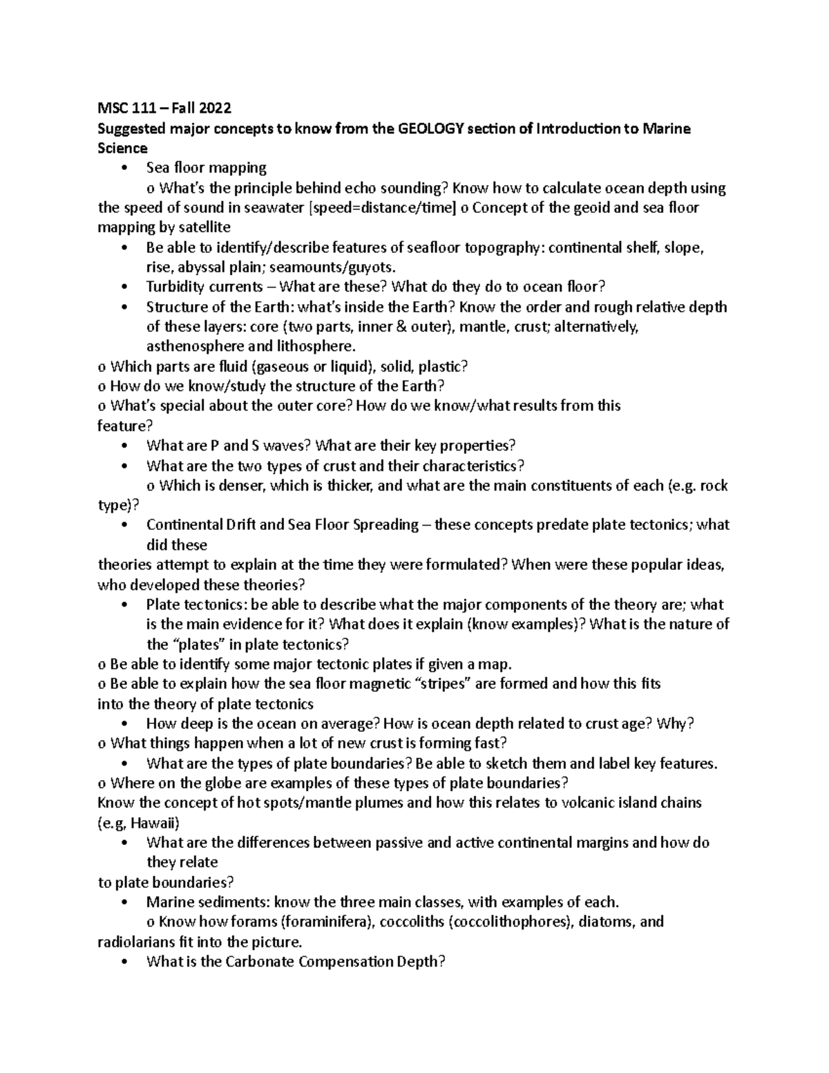 Major concepts 2-Geology - MSC 111 – Fall 2022 Suggested major concepts ...