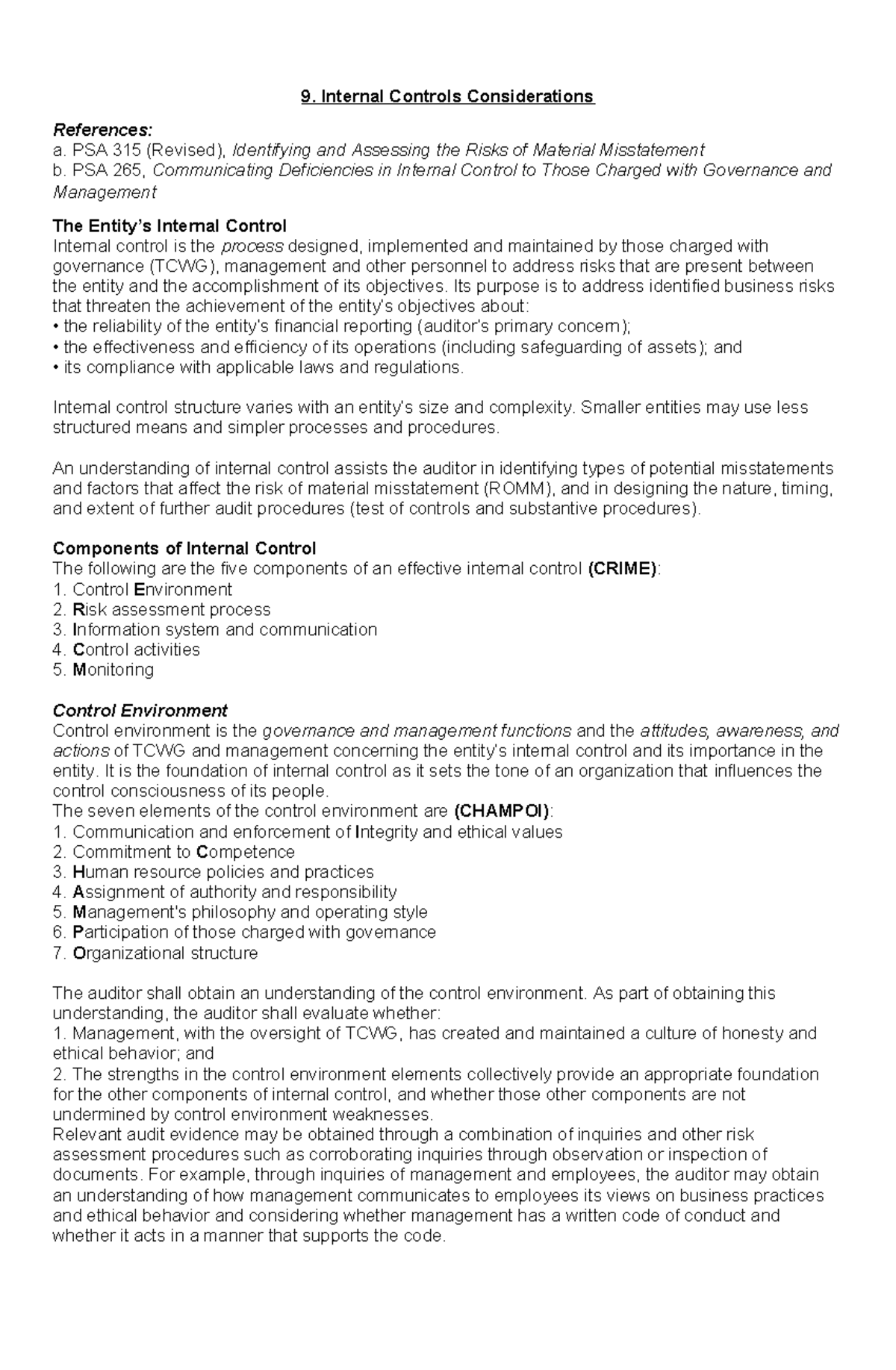 internal control consideration - 9. Internal Controls Considerations ...