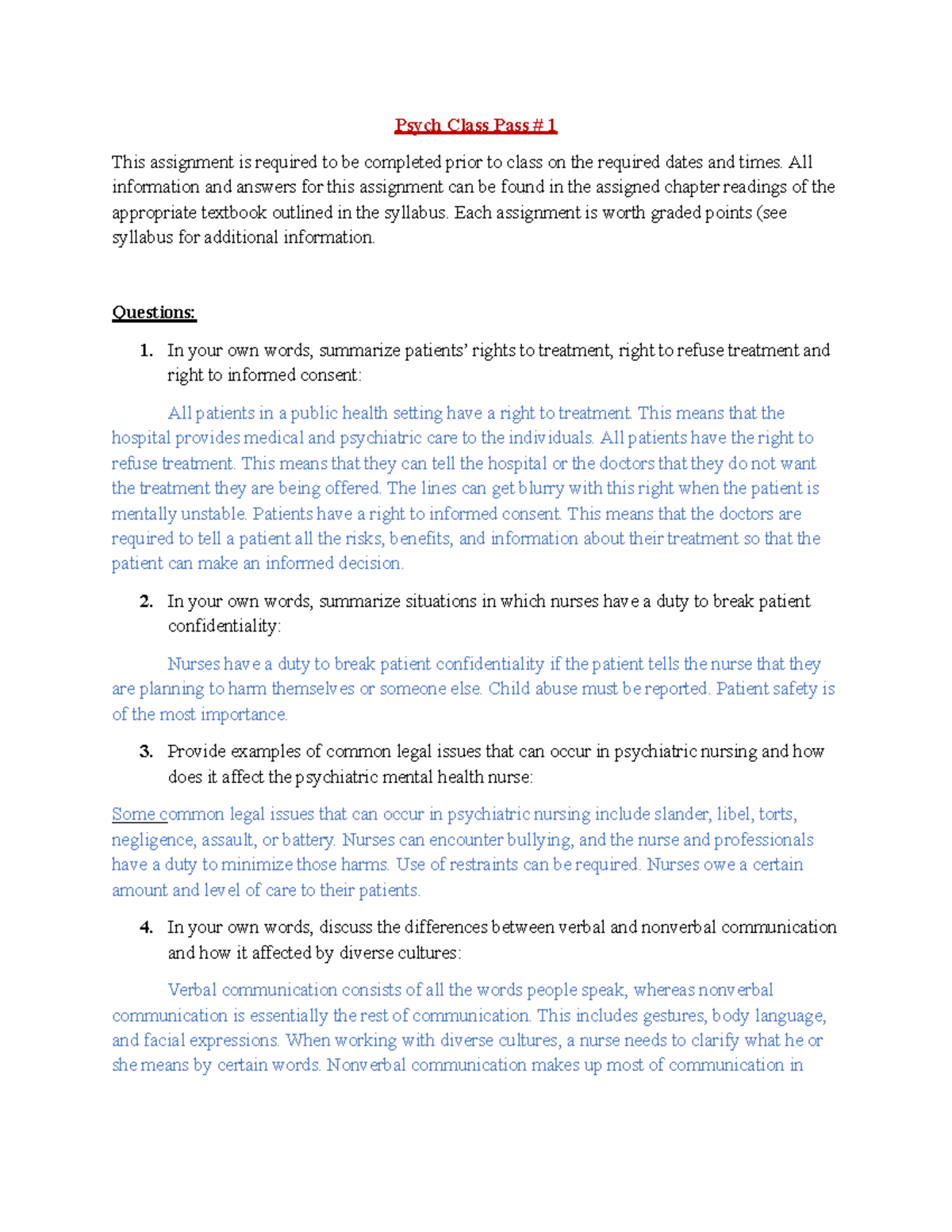 Psych Class pass # 1 - Psych Class Pass # 1 This assignment is required ...