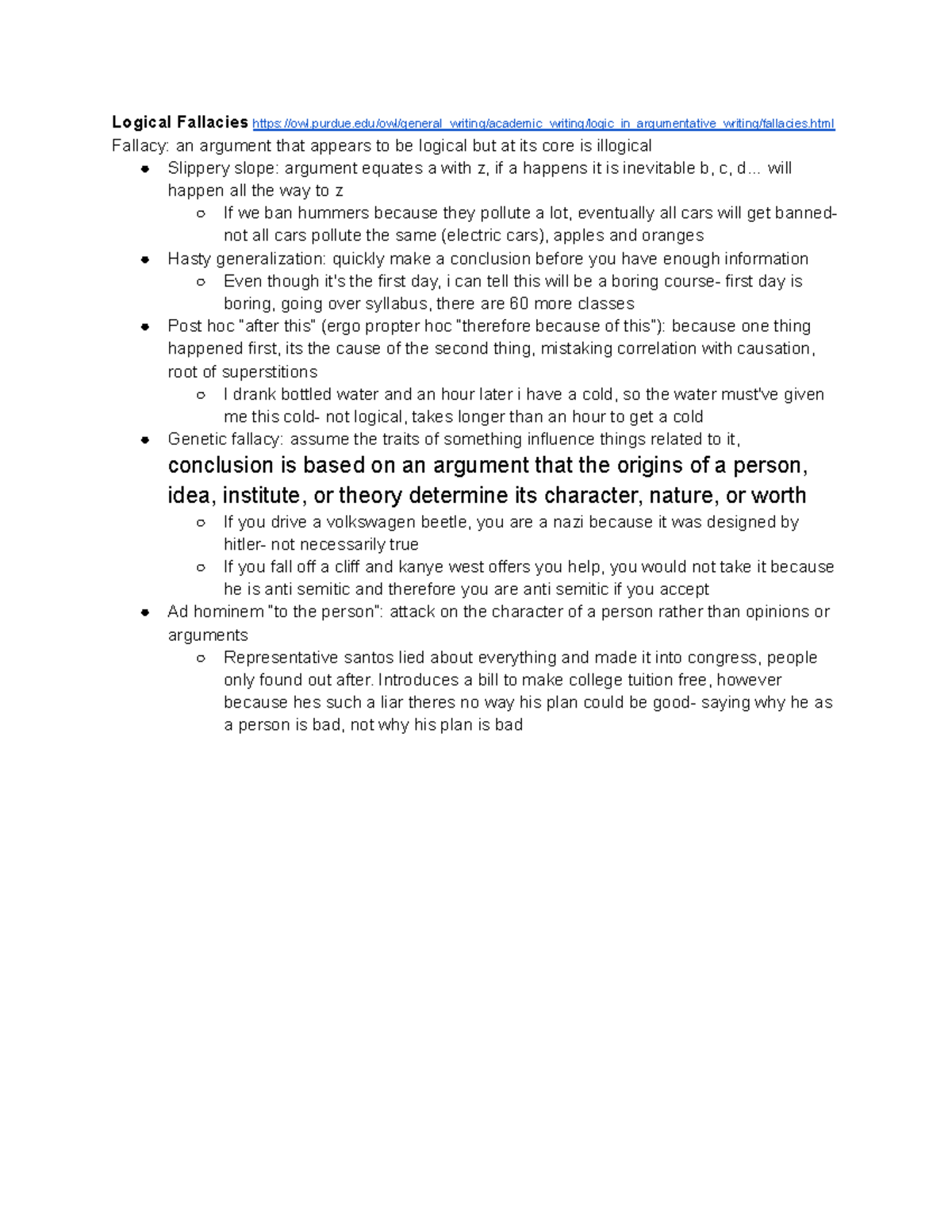 Logical fallacies - - Studocu