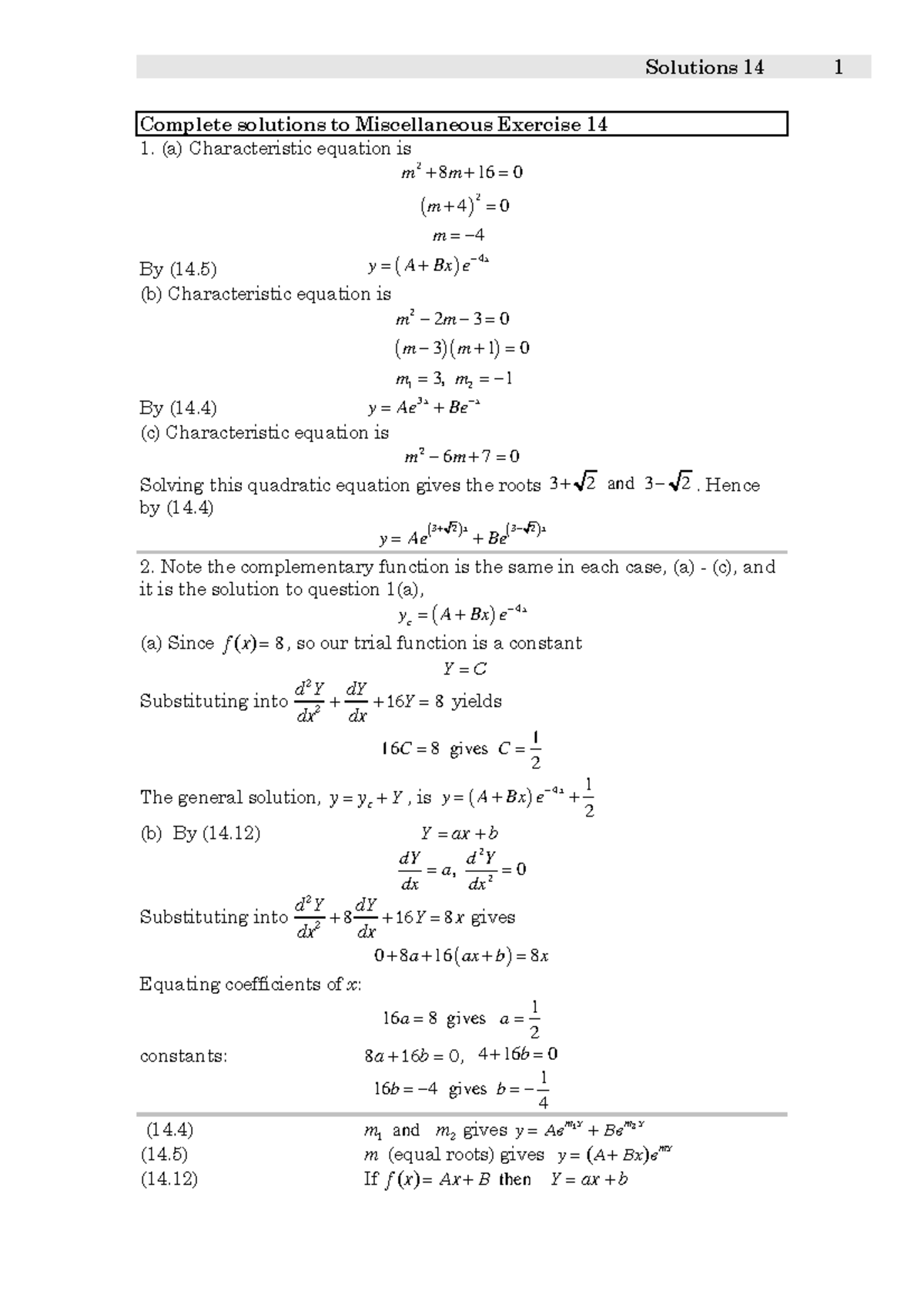 Miscellaneous 14 Solutions - Complete solutions to Miscellaneous ...