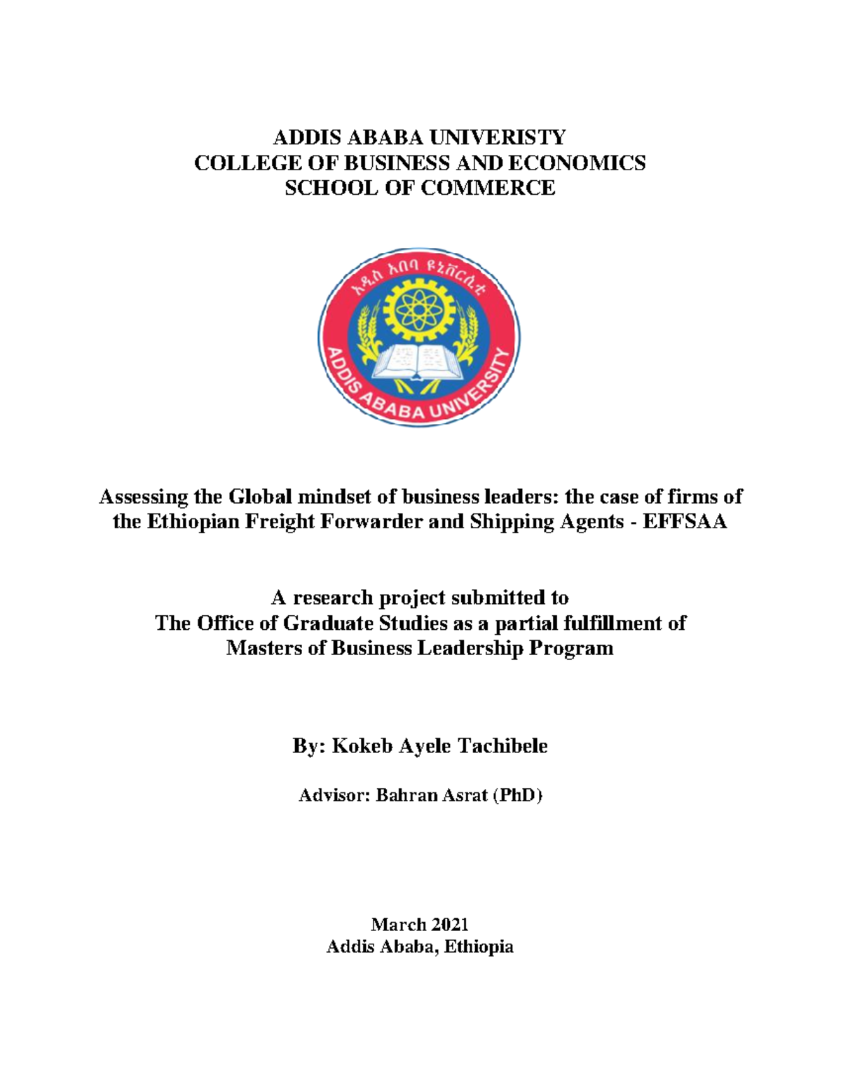 Kokeb Ayele - mjnbv - ADDIS ABABA UNIVERISTY COLLEGE OF BUSINESS AND ...