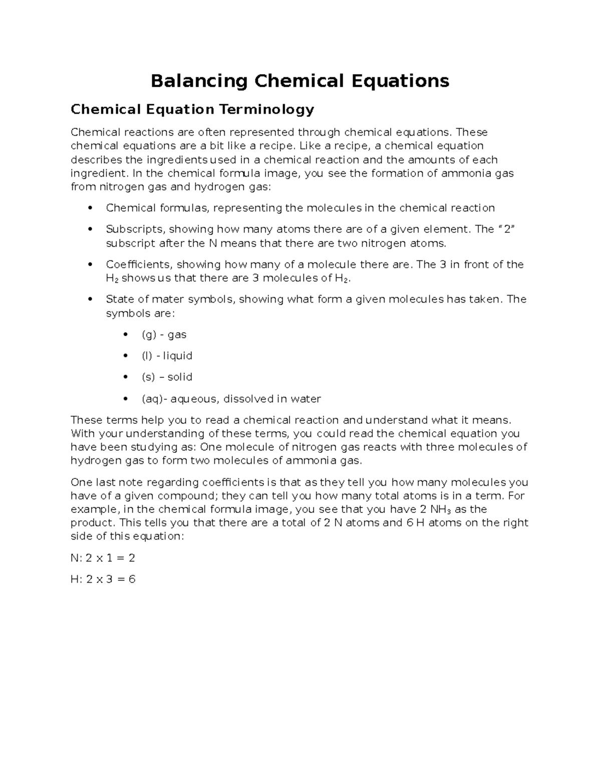 Week3edapt - week 3 edapt notes for chemistry - Balancing Chemical ...