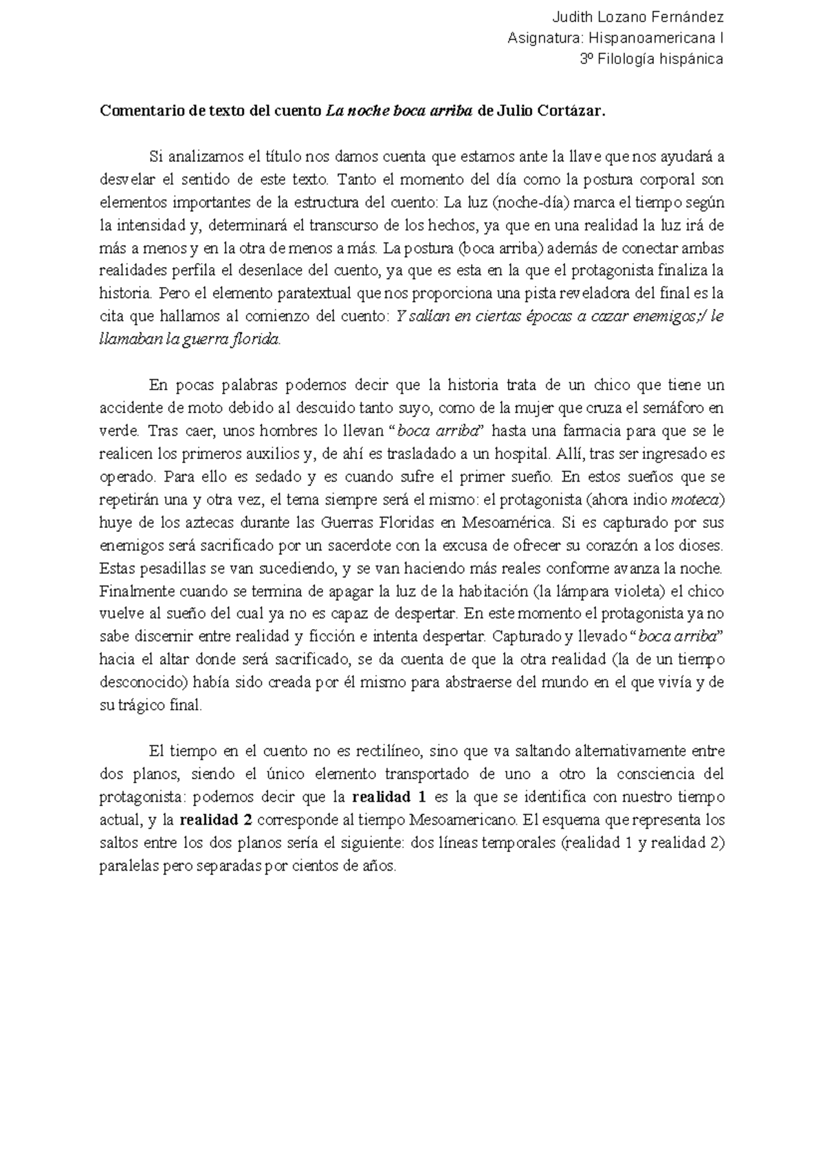 Comentario de texto del cuento La Noche Boca Arriba de Julio Cortázar ...