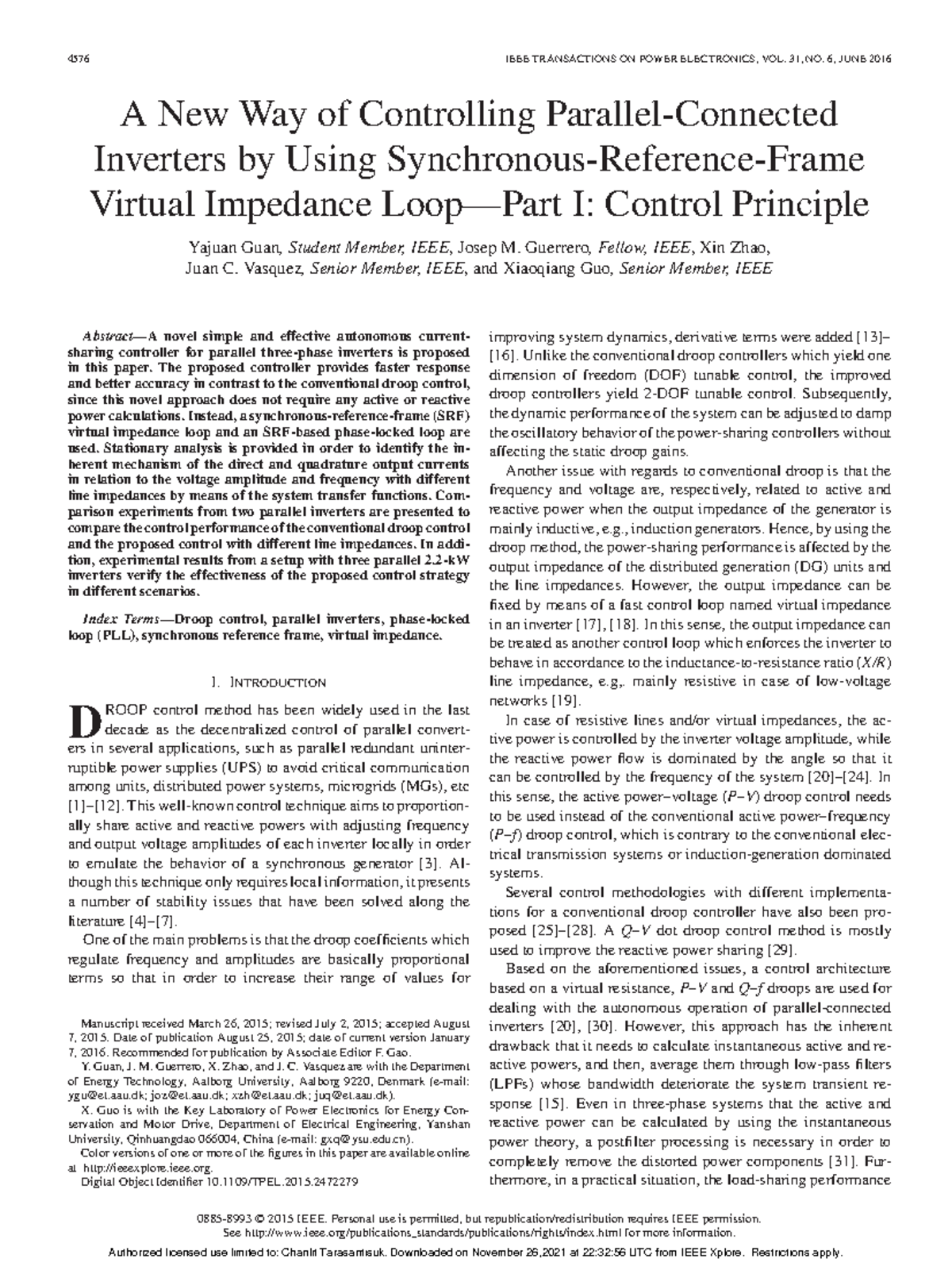 A New Way Of Controlling Parallel Connected Inverters By Using Synchronous Reference Frame