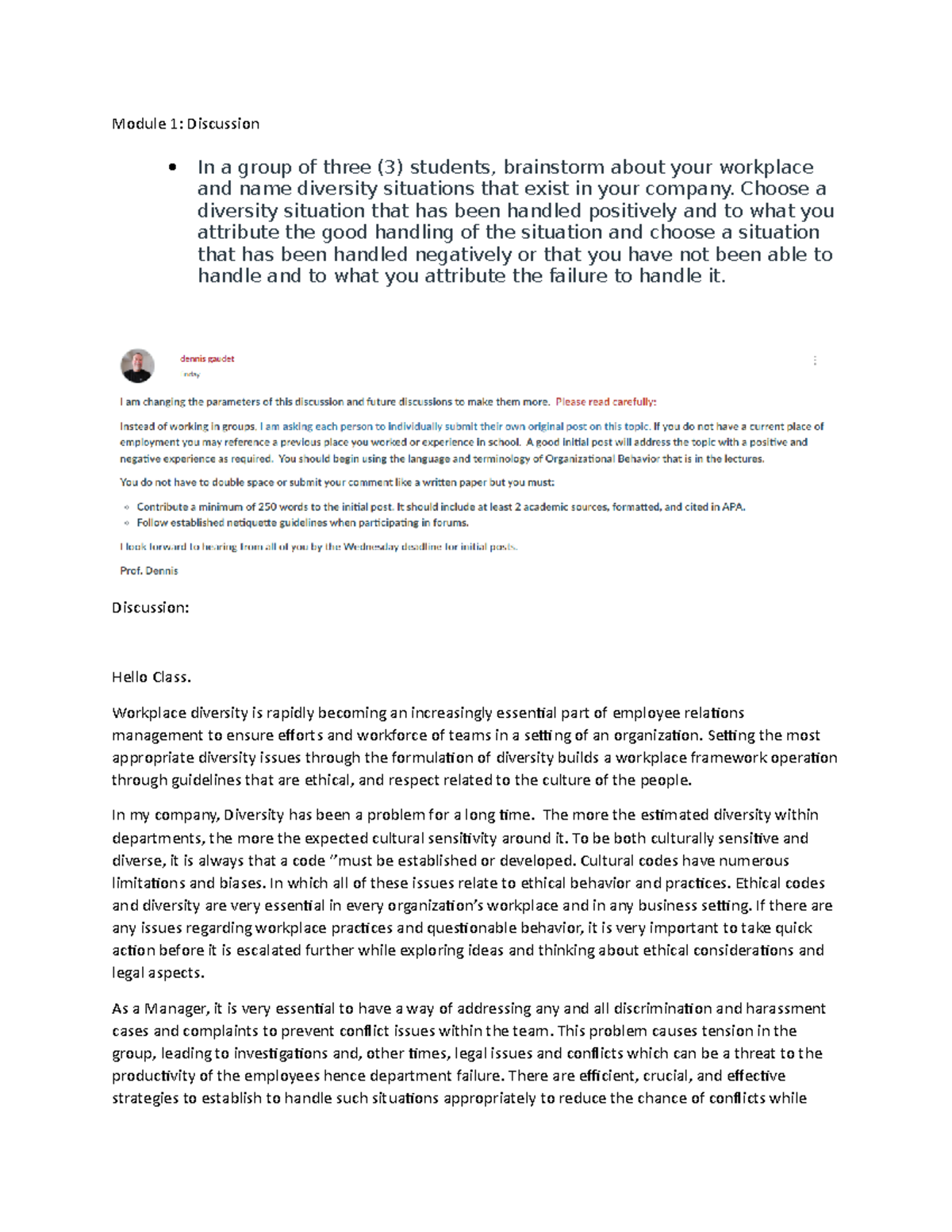 Module 1 Discussion - notes - Module 1: Discussion In a group of three ...