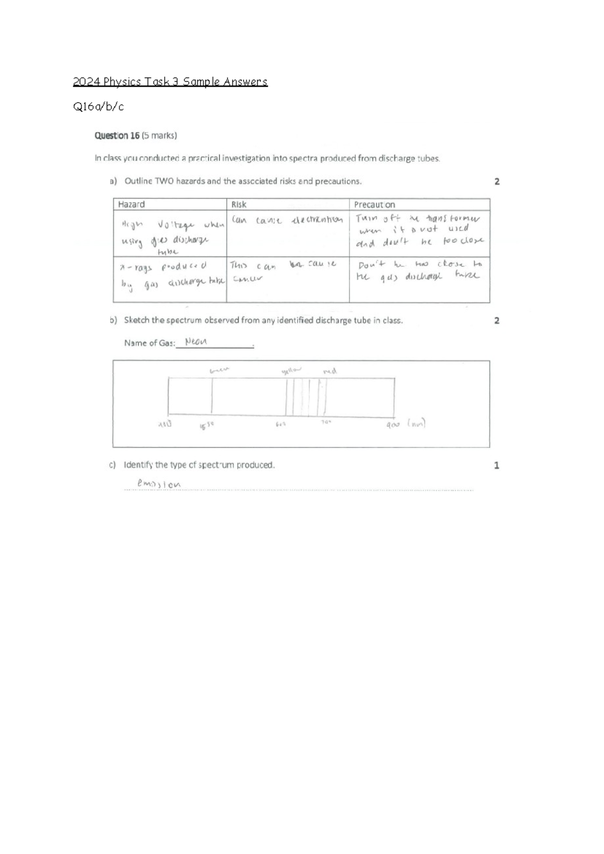 Task 3 Sample Answers - 2024 Physics Task 3 Sample Answers Question 16 (5 marks) In class you ...