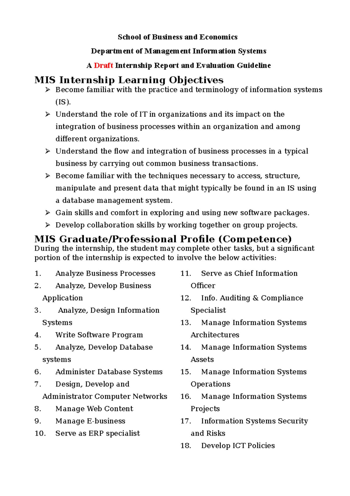 Internship draft Computer Science this - Masters of Business ...