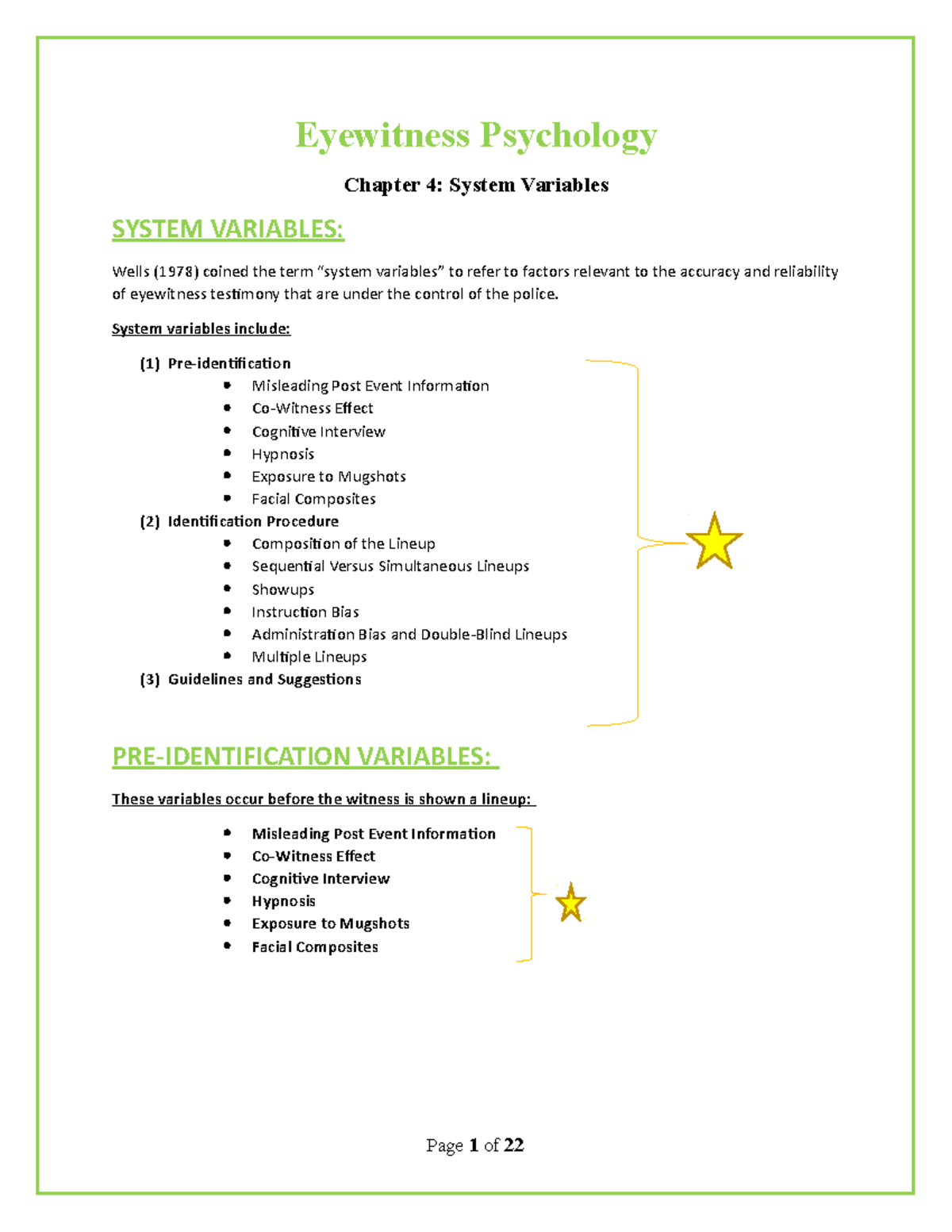 Eyewitness Psychology Ch 4 Note - Eyewitness Psychology Chapter 4 ...