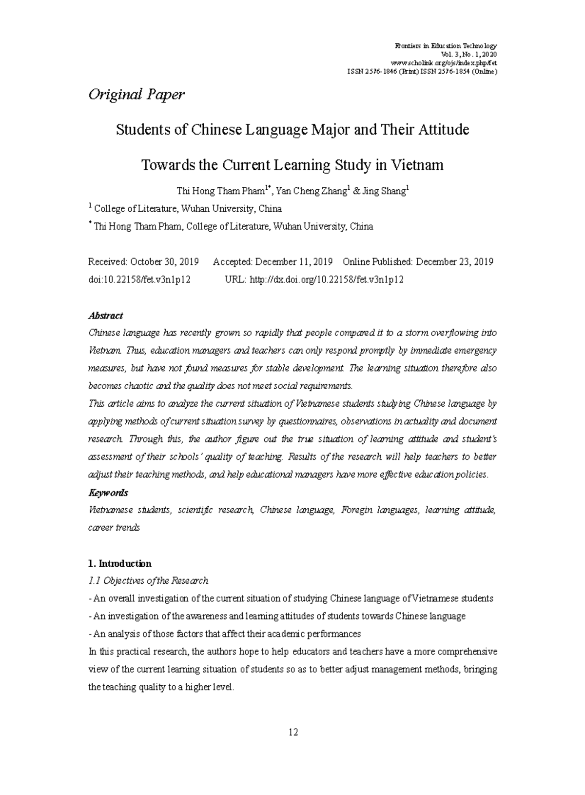 Students of Chinese Language Major and Their Attit - Frontiers in ...