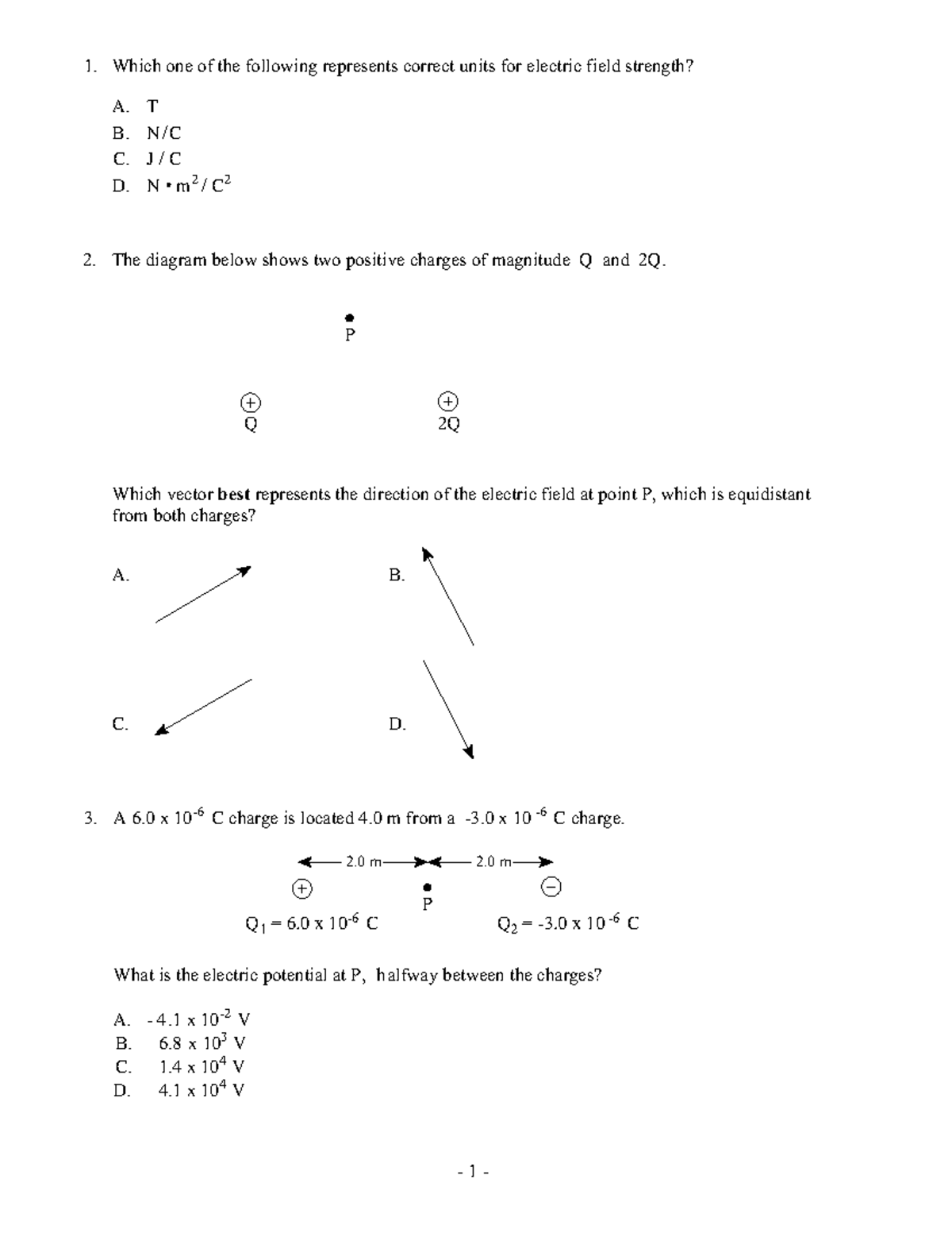 Electrostatics - Unit1Practice Test - Which one of the following ...