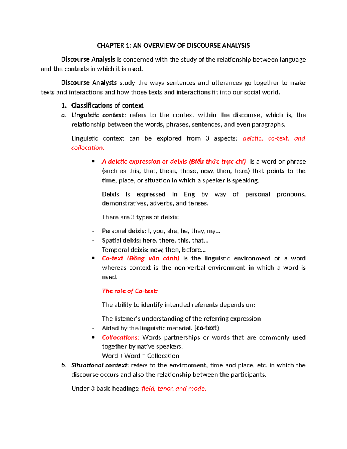 Discourse Analysis - Review - CHAPTER 1: AN OVERVIEW OF DISCOURSE ANALYSIS Discourse Analysis is ...