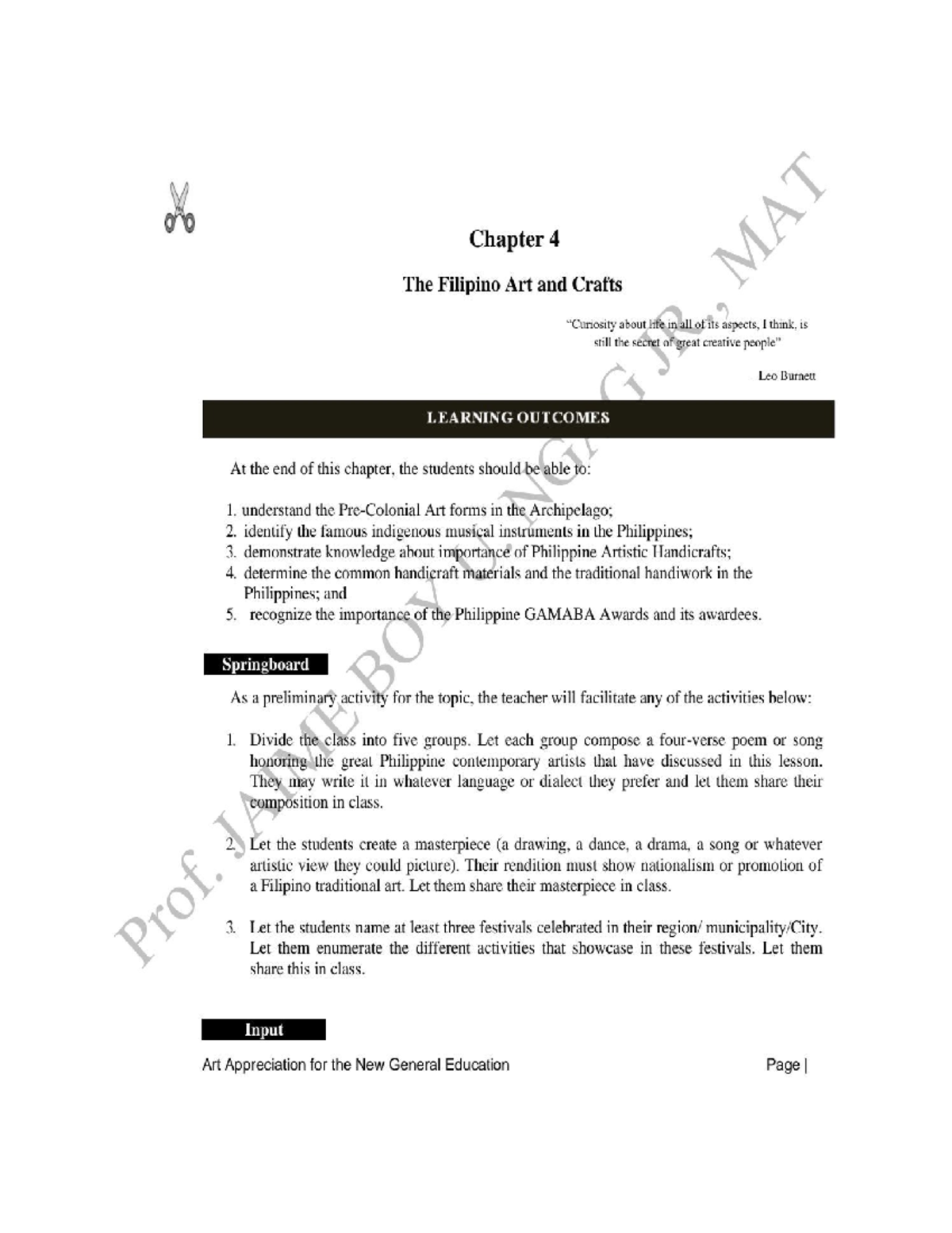 Chapter-4 - goodluck - Chapter 4 The Filipino Art and Crafts about life all of its aspects ...
