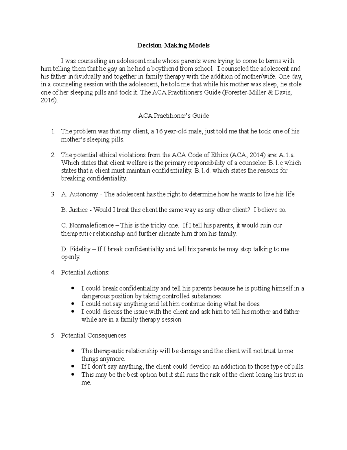 Df#4 - Notes - Decision-Making Models I was counseling an adolescent ...