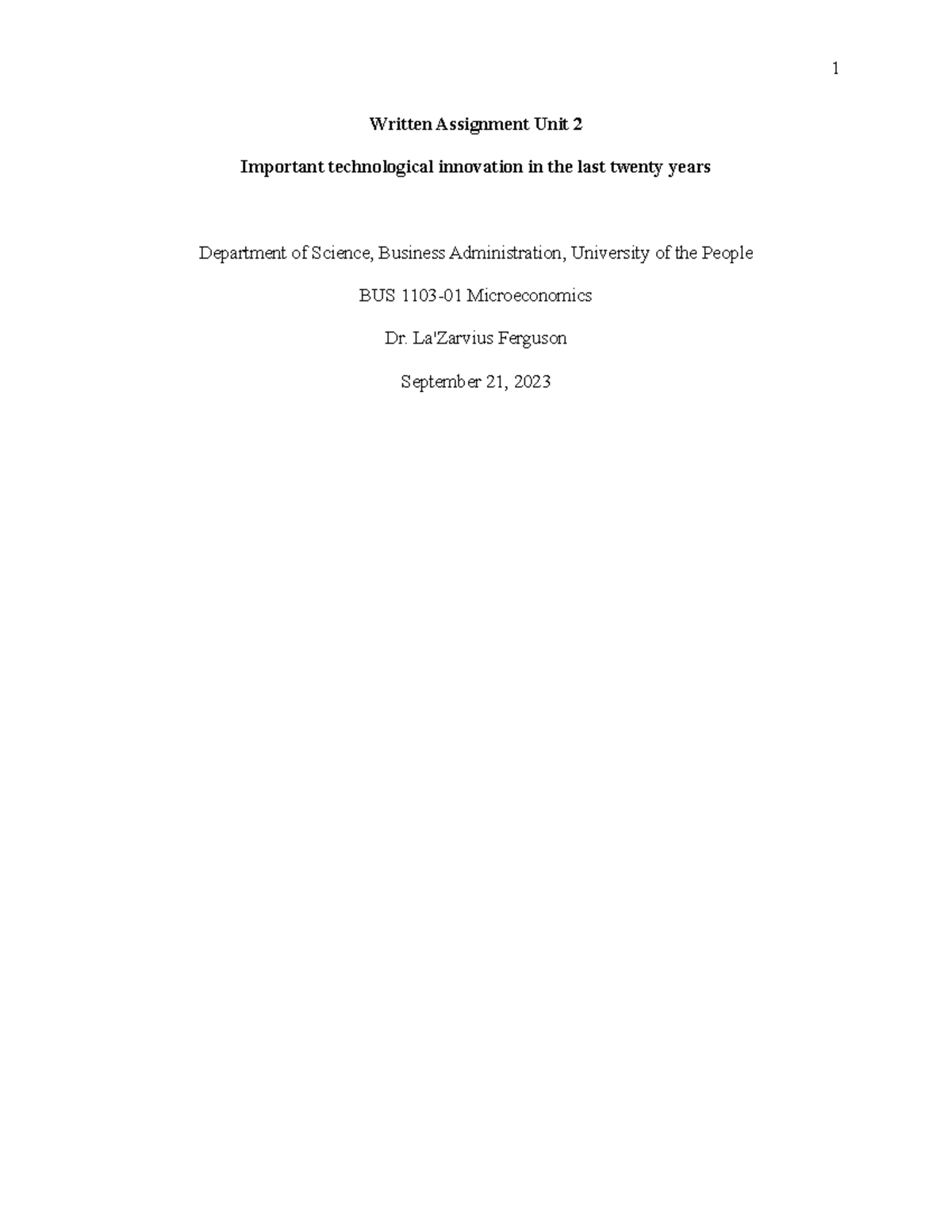 Written Assignment Unit 2 - La'Zarvius Ferguson September 21, 2023 Introduction In this written ...