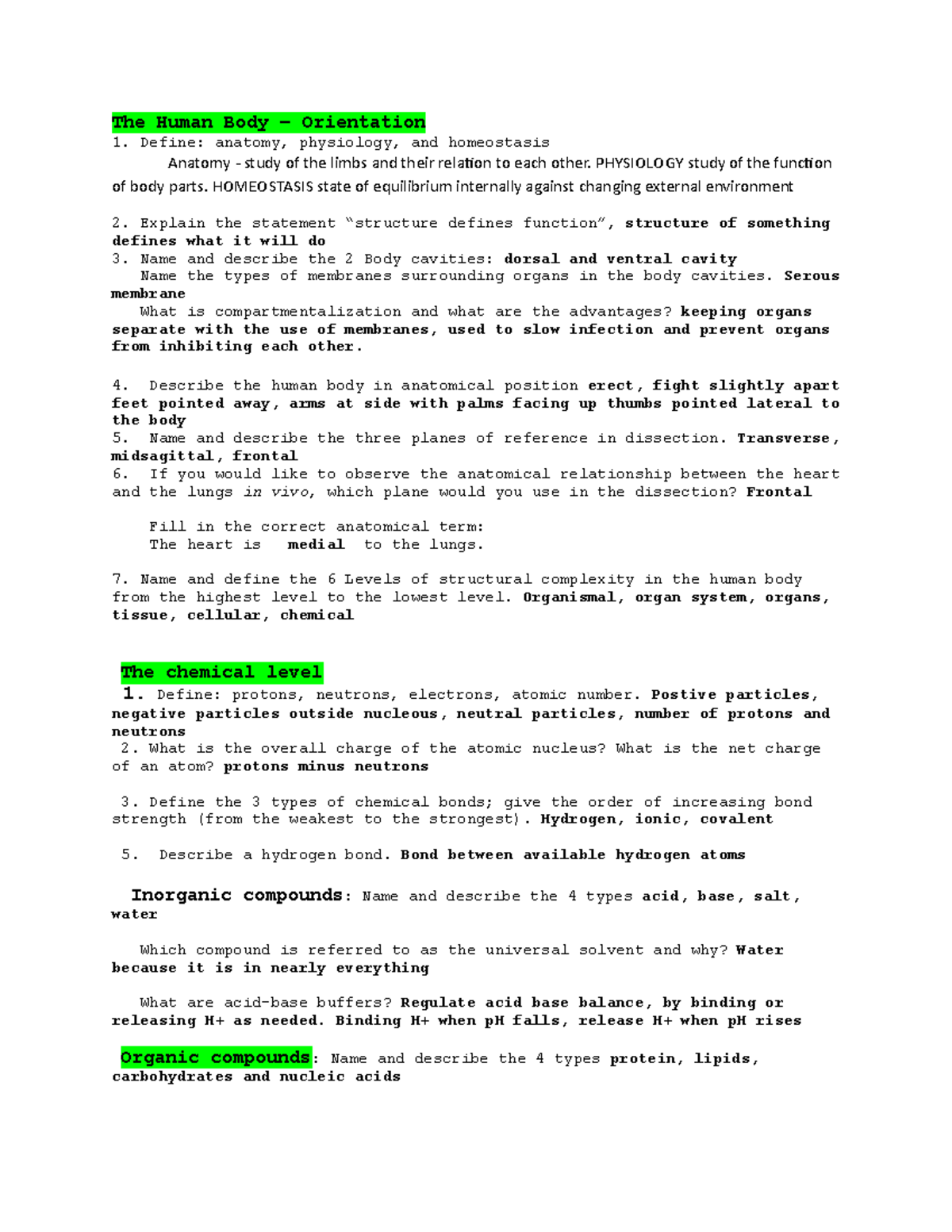 BSCI 201 Review Sheet 1 S21 The Human Body Orientation Define BSCI 201 Review Sheet 1 S21 The Human Body Orientation Define