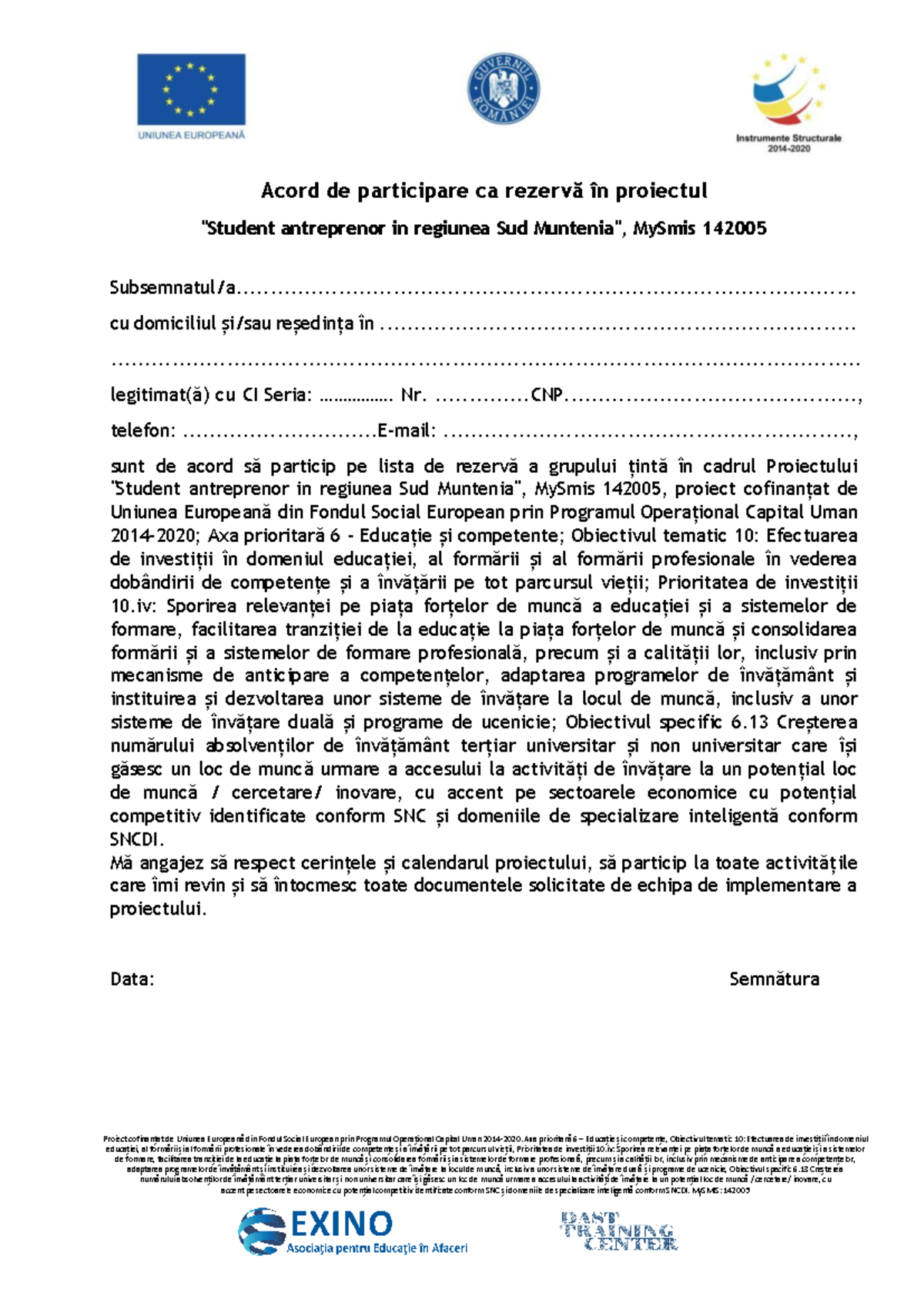 Acord-de-participare-ca-rezerva-in-proiect. Acordul in sine. - Acord de ...