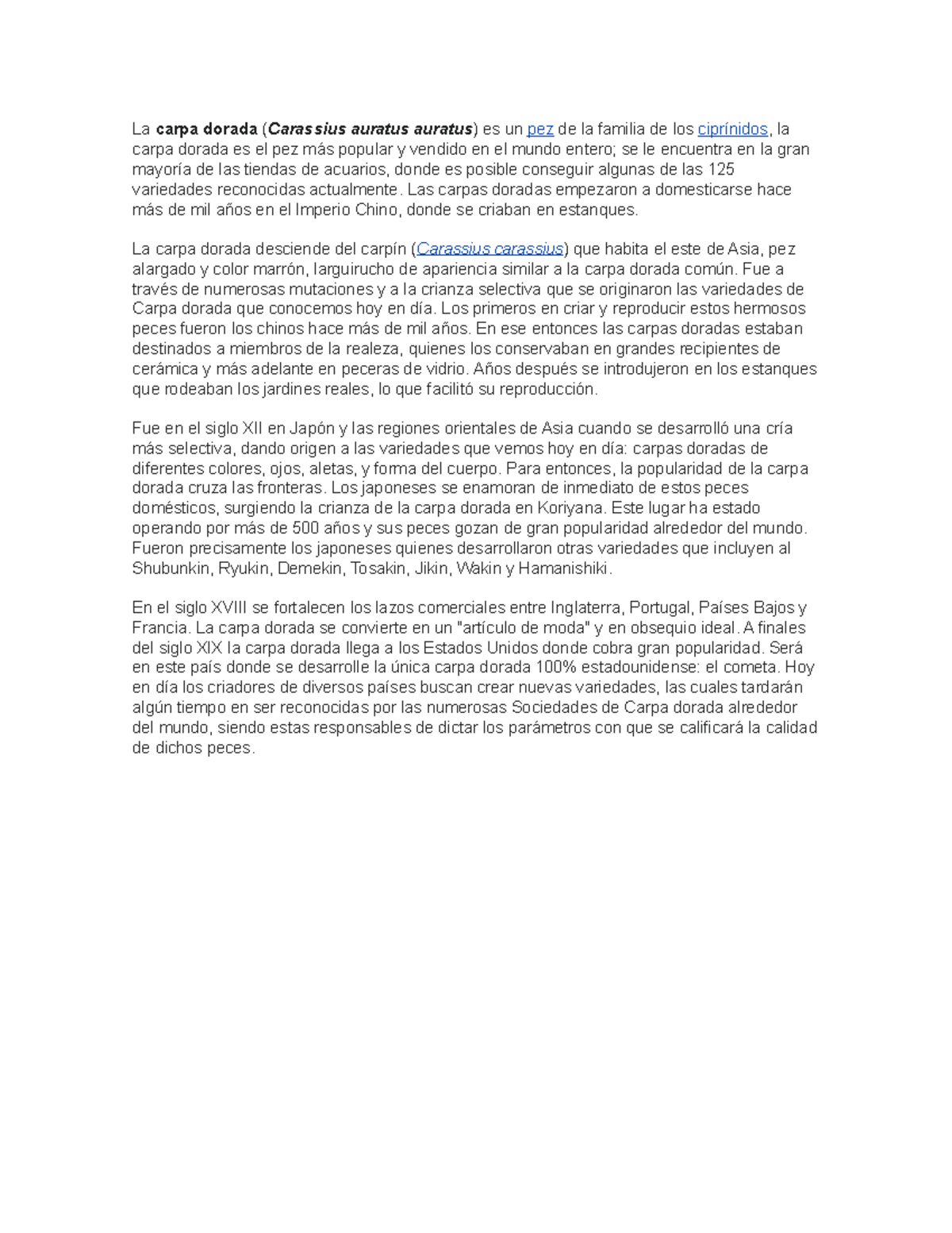 Pez Dorado - La carpa dorada ( Carassius auratus auratus ) es un pez de ...