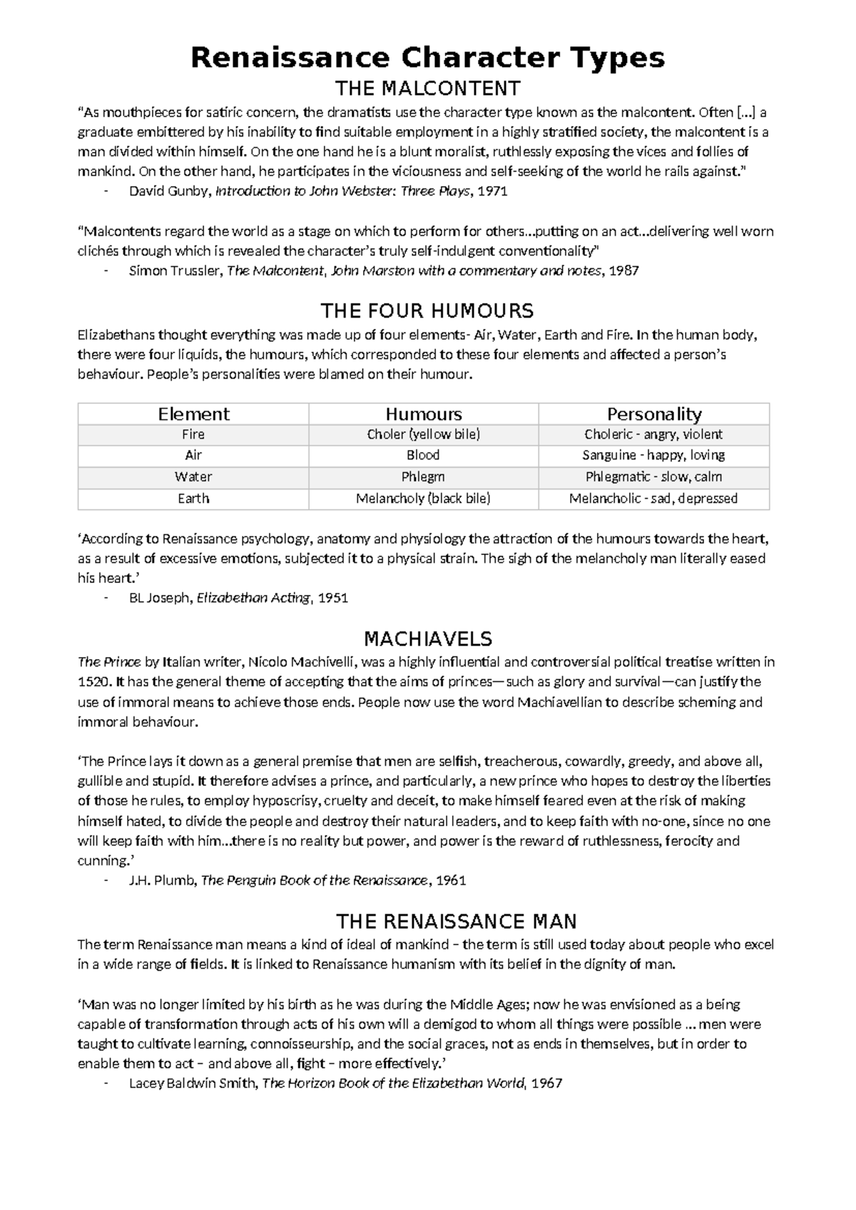 Stock Character Types 2023 - Renaissance Character Types THE MALCONTENT ...