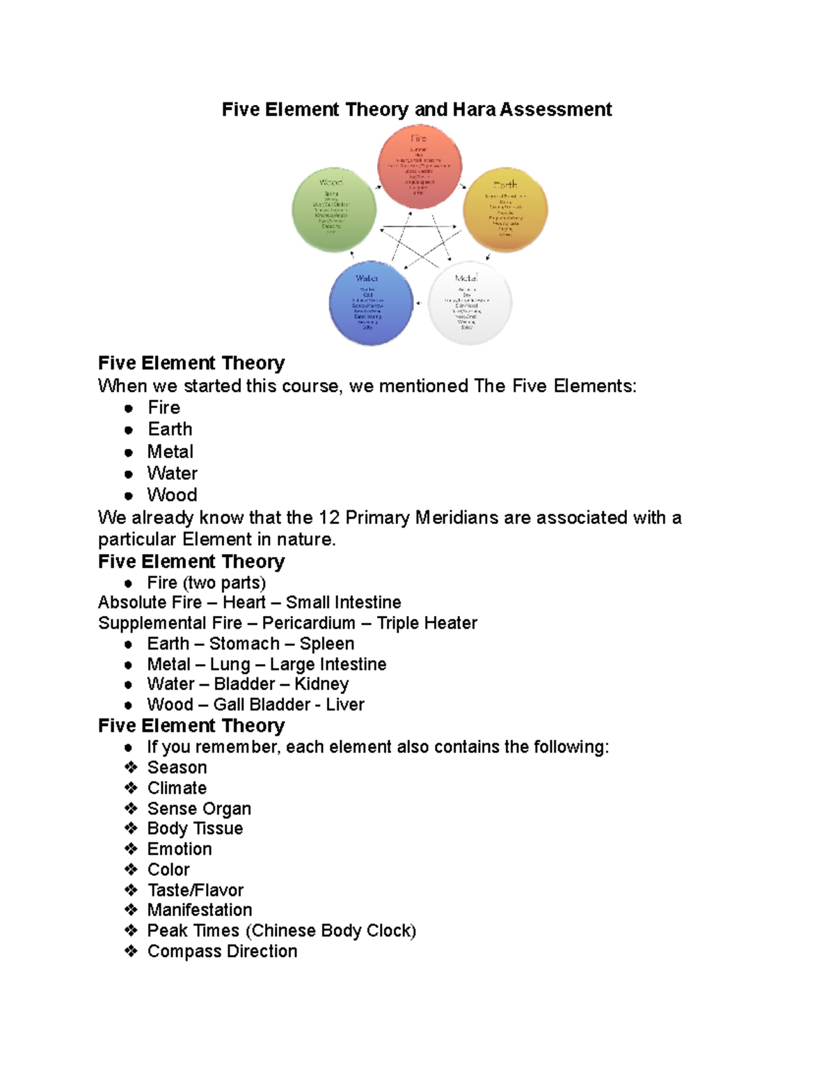 Eastern Lecture 9 - Five Element Theory and Hara Assessment Five ...