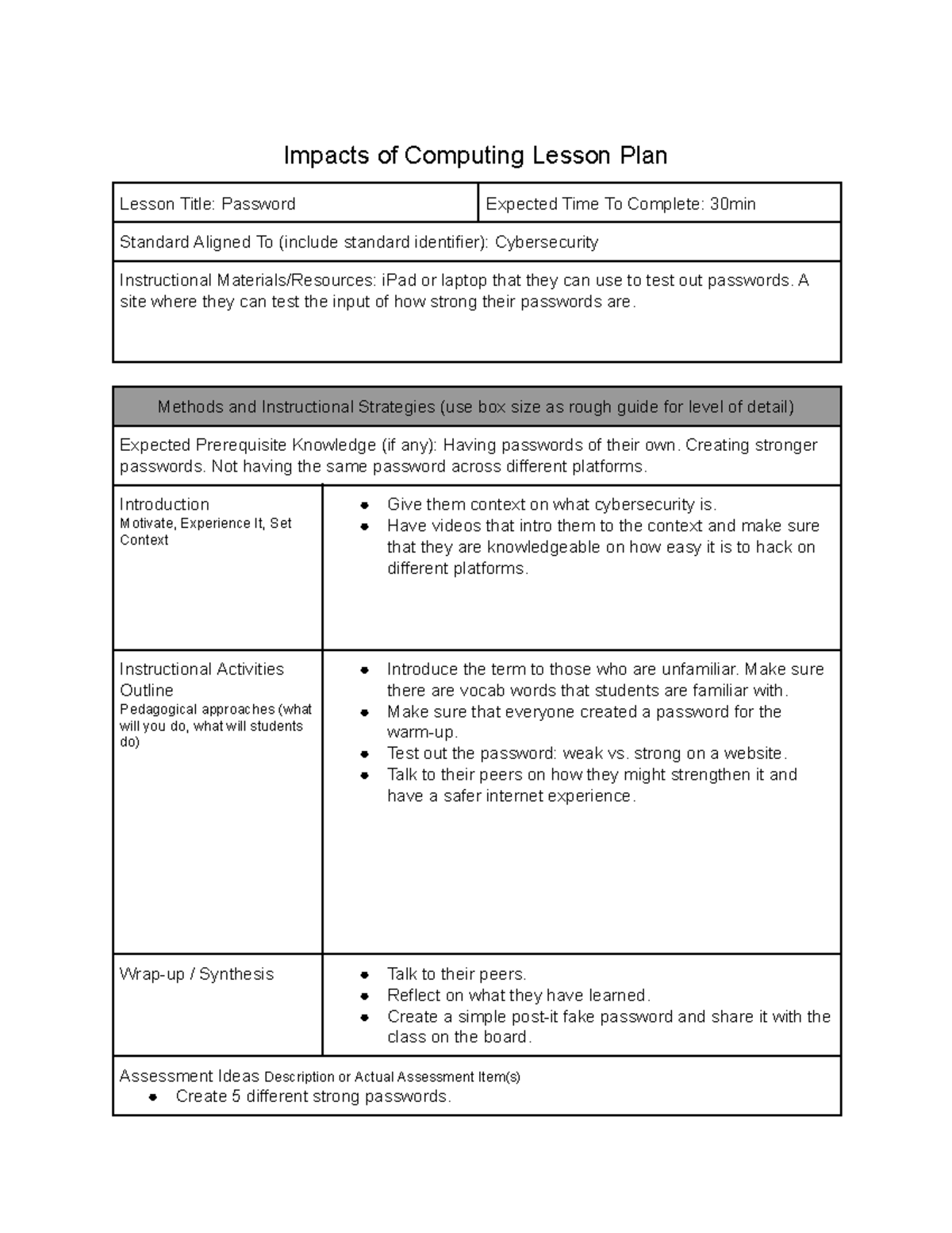 Lesson Plan Impacts of Computing Culture - Impacts of Computing Lesson ...