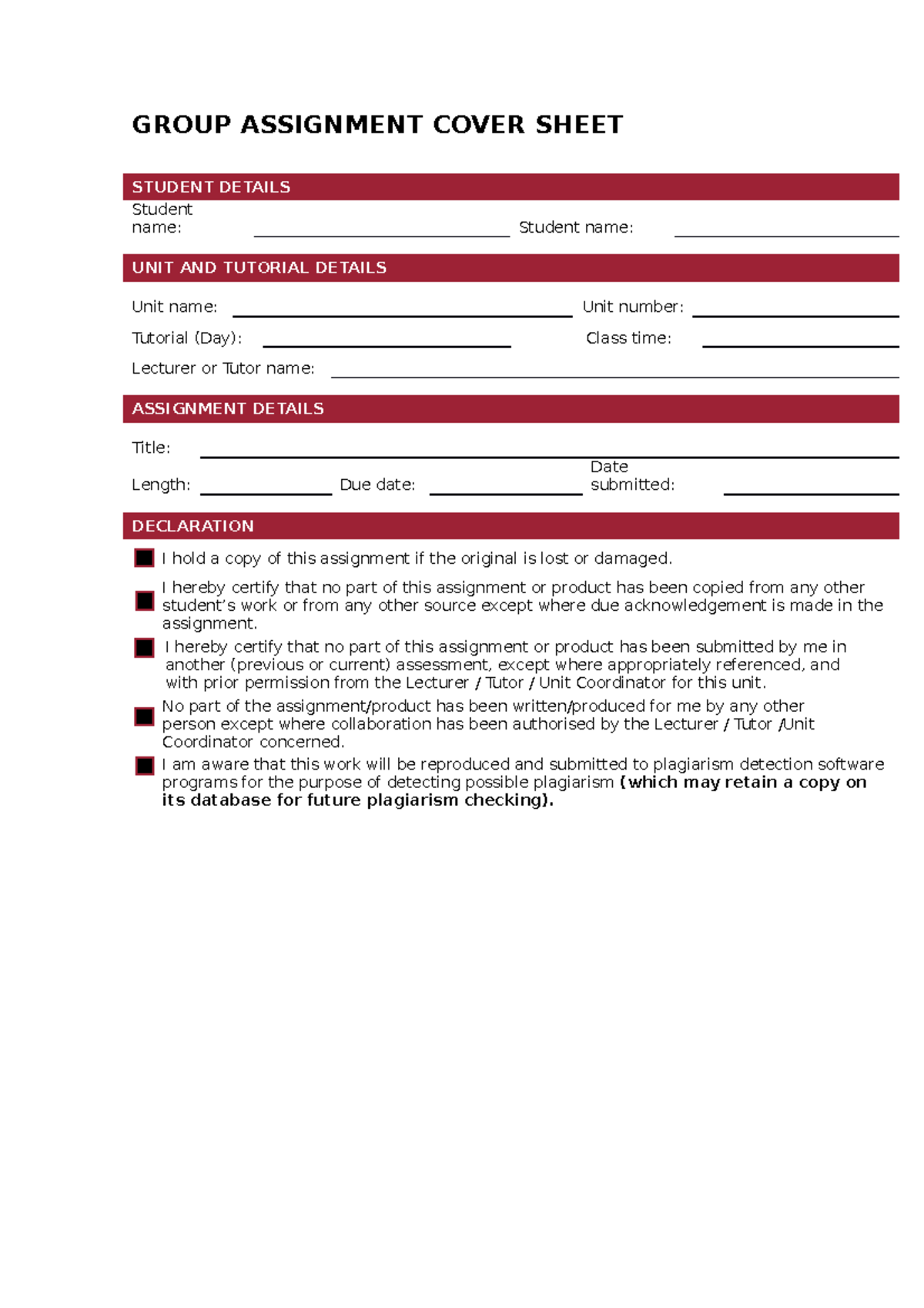 BT Ttcdc - FIM - GROUP ASSIGNMENT COVER SHEET STUDENT DETAILS Student ...